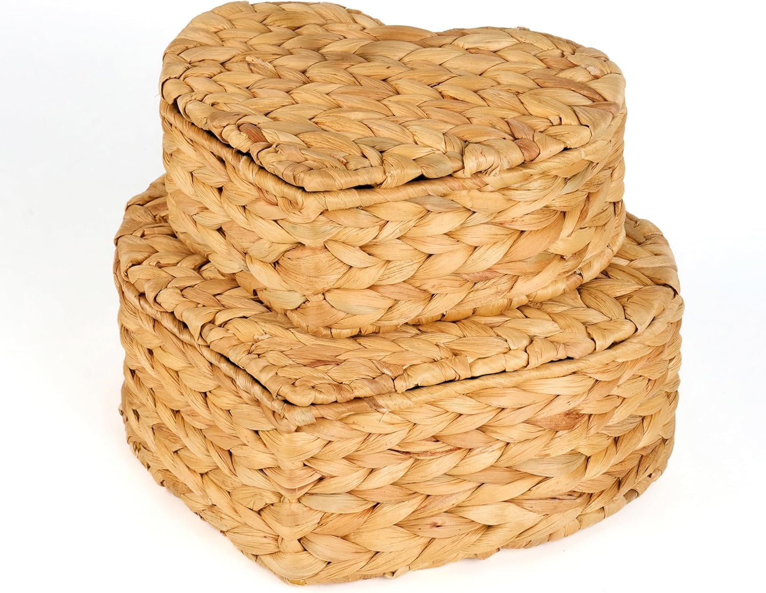 Set of 2 Small Heart Wicker Storage Basket with Lid, Rattan Decorative ...