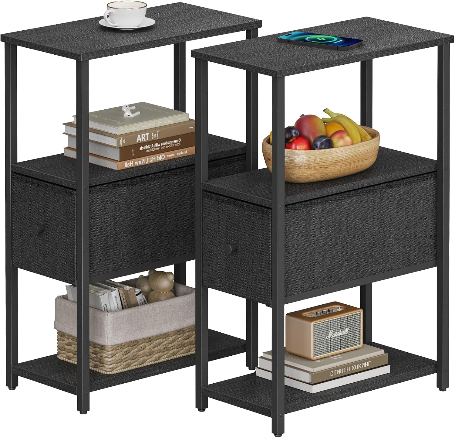 Set of 2 Small Narrow End Table, Side Table, Nightstand with Cloth ...
