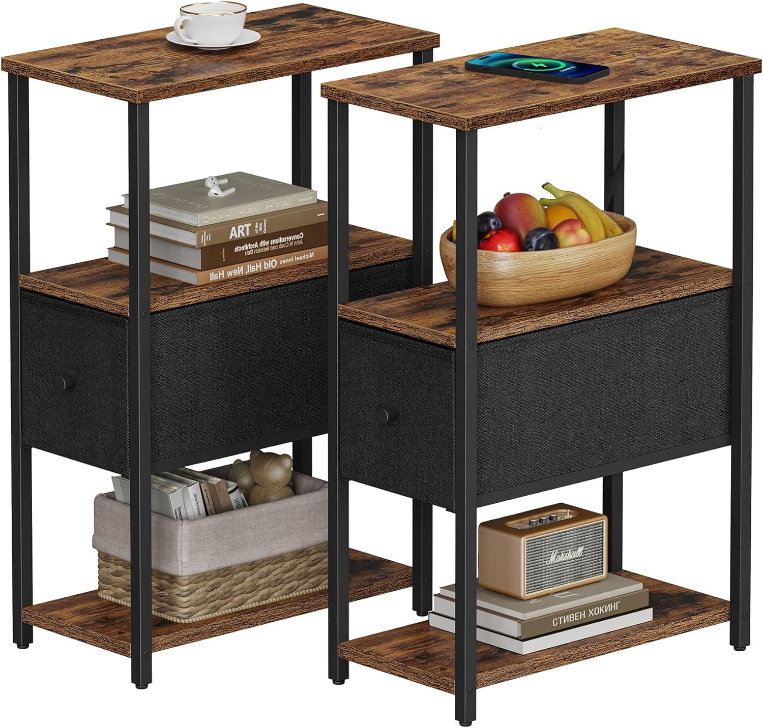 Set of 2 Small Narrow End Table, Side Table, Nightstand with Cloth ...