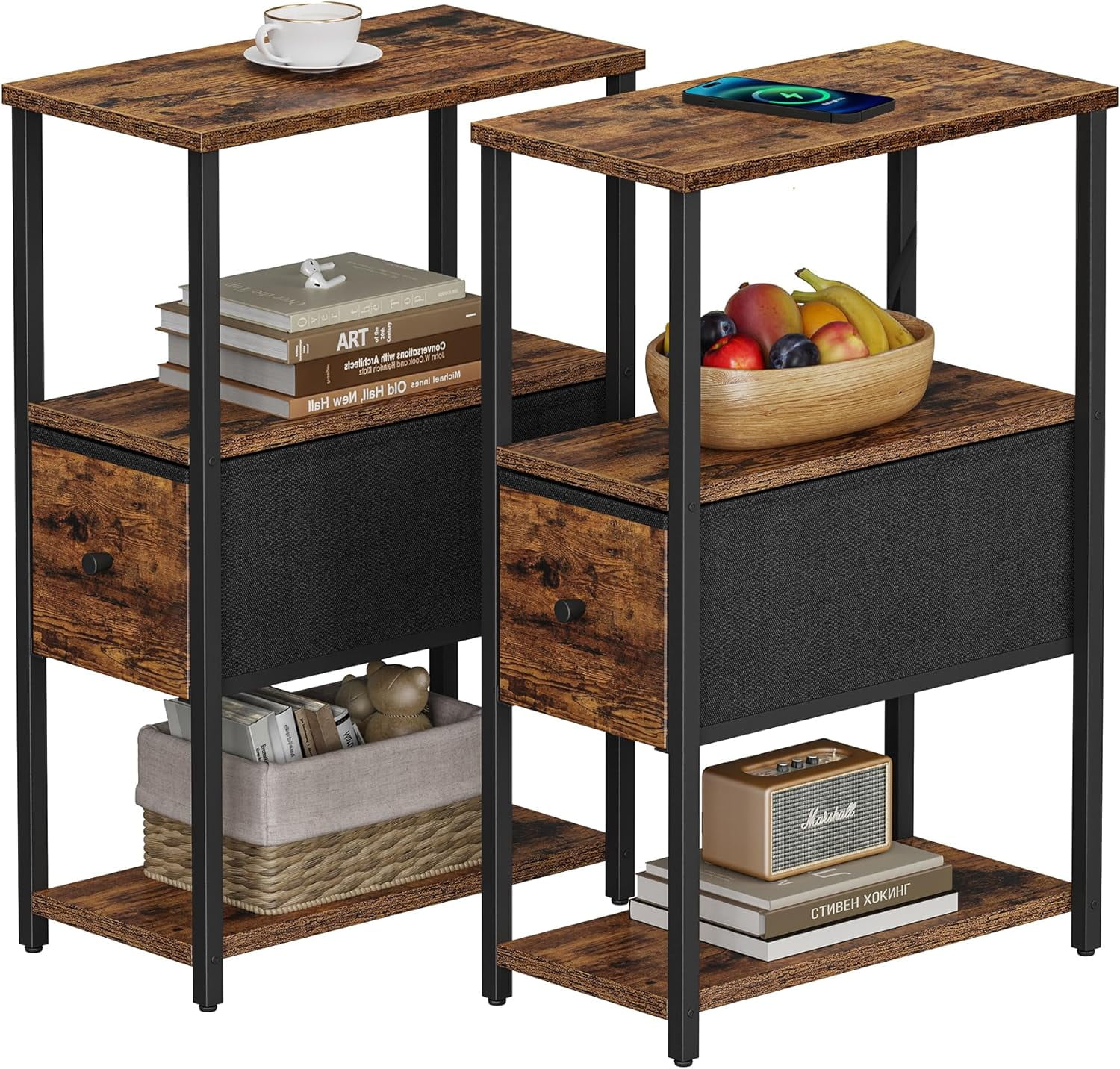 Set of 2 Small Narrow End Table, Side Table, Nightstand with Cloth ...