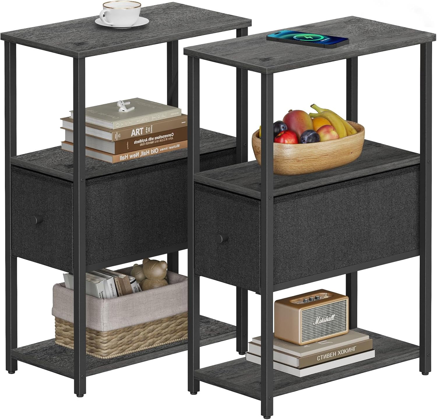 Set of 2 Small Narrow End Table, Side Table, Nightstand with Cloth ...