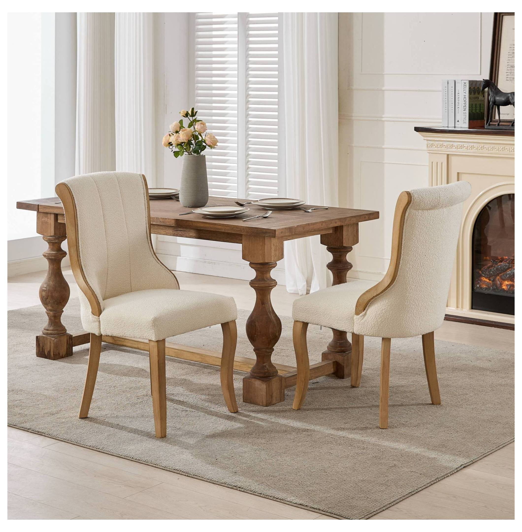 (Set of 2) Snow Dining Chairs, Century-Style, Curved Wood Trim, Fluffy ...