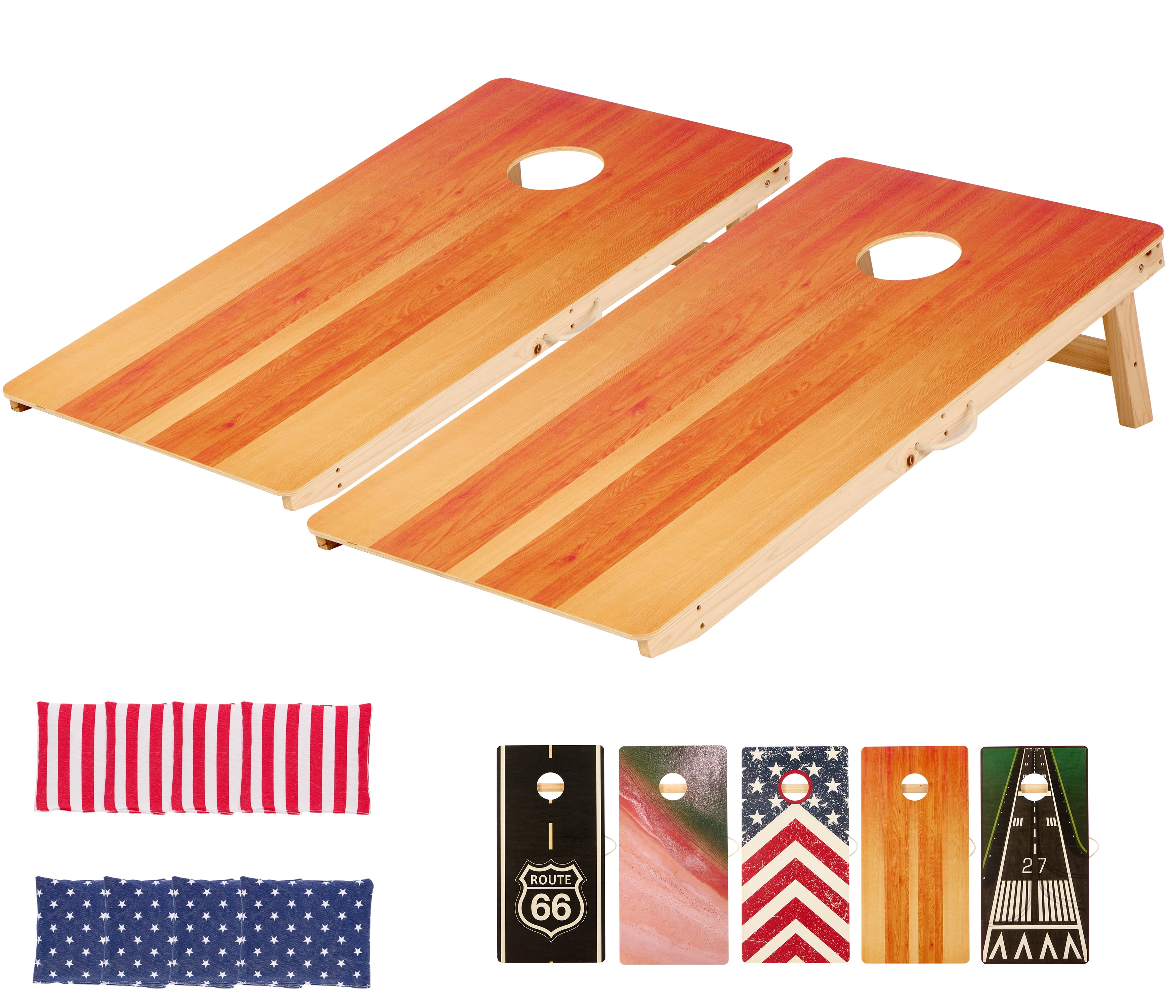 Set of 2 Solid Wood Cornhole Boards Set with 8 Bean Bags for Outdoor ...