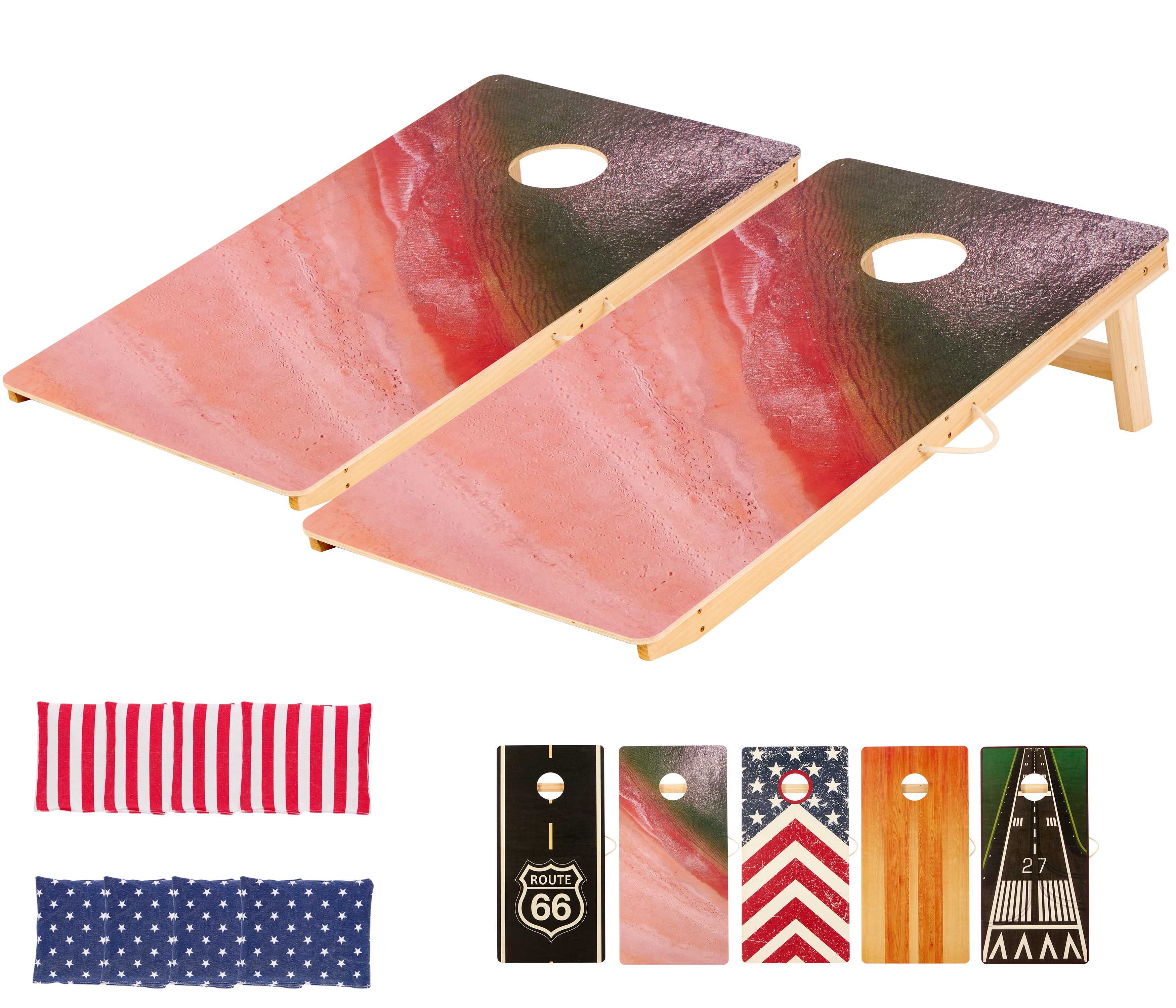 Set of 2 Solid Wood Cornhole Boards Set with 8 Bean Bags for Outdoor ...