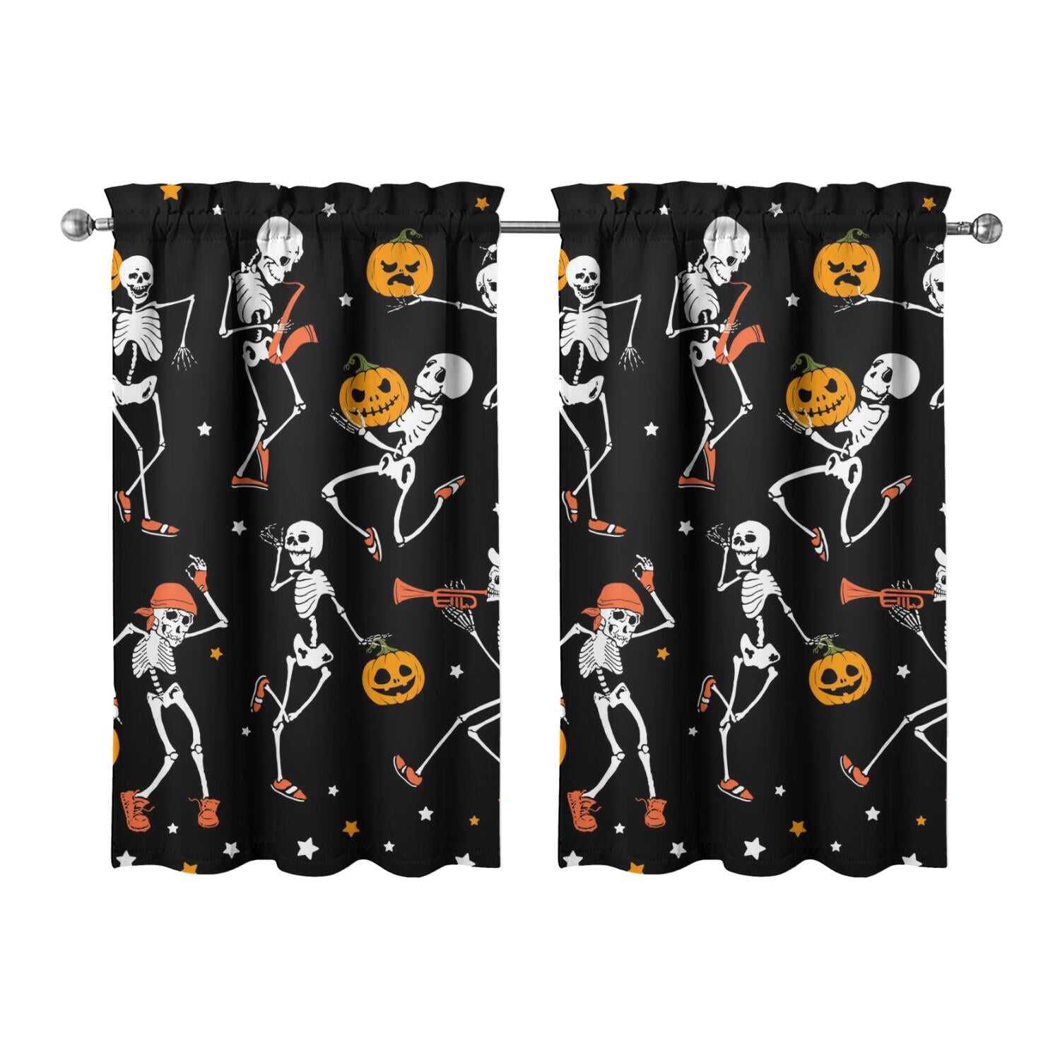 Set of 2 Spooky Horror Tier Curtains Featuring Ghost and Cobweb Pattern ...