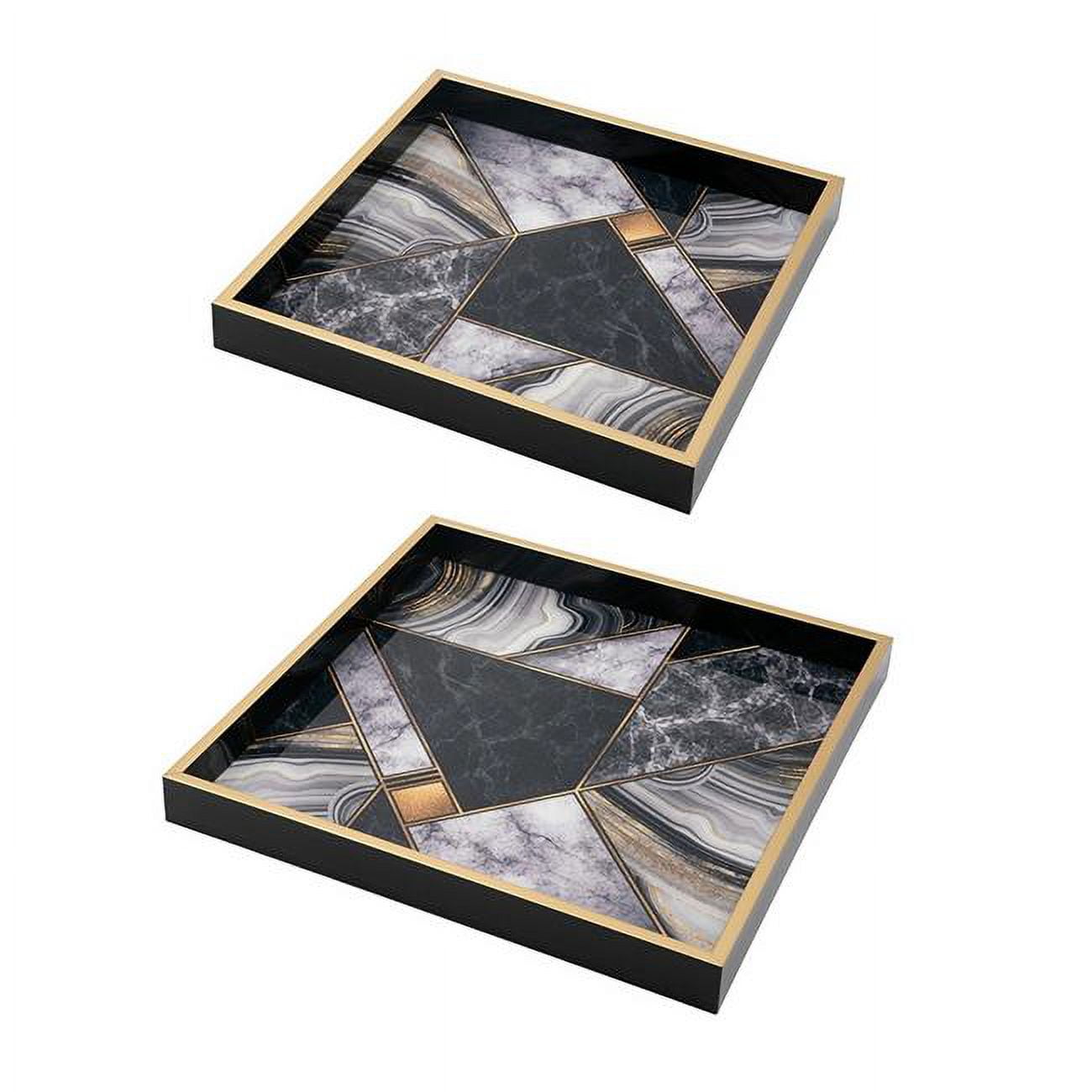 Set of 2 Square Decorative Trays, MDF Frame, Artistic Geometric Print ...