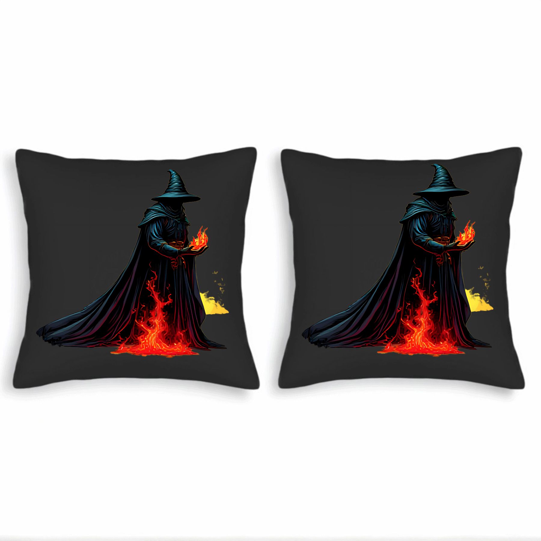 Set of 2 Square Throw Pillow Covers 18x18in - Enchanting Wizard Design ...