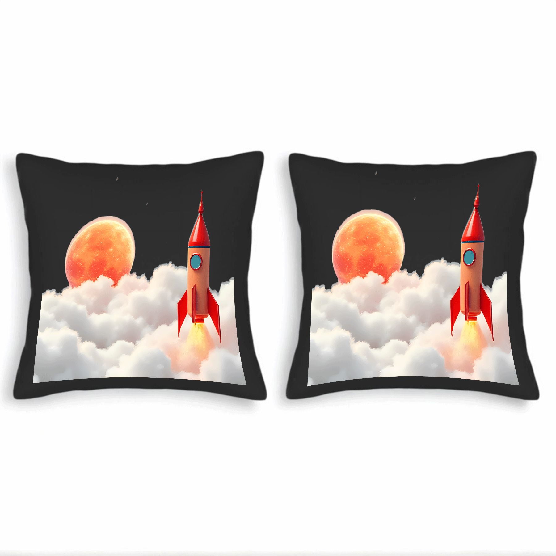 Set of 2 Square Throw Pillow Covers 18x18in - Rocket Red Moon Design ...