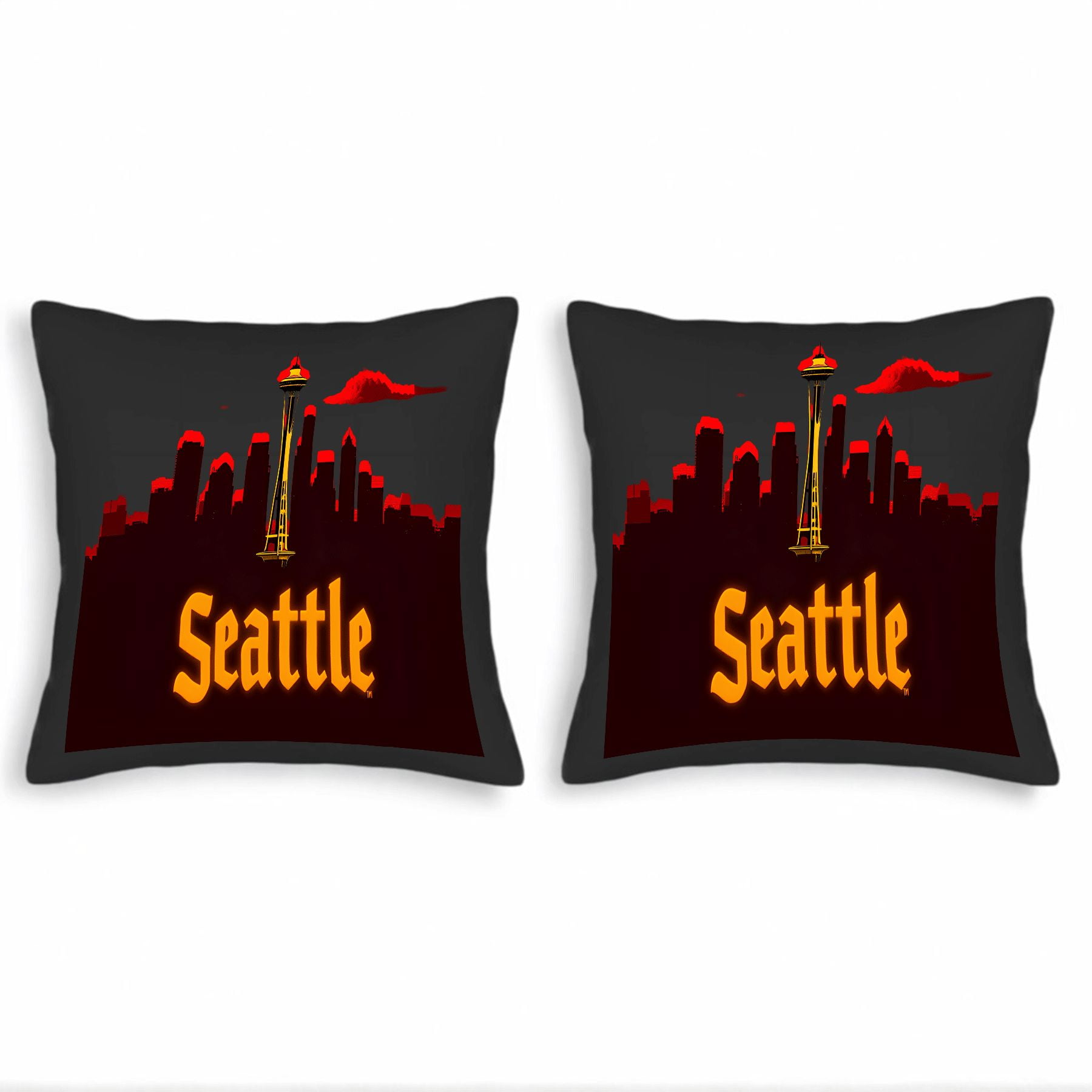 Set of 2 Square Throw Pillow Covers 18x18in - Seattle Skyline Design ...