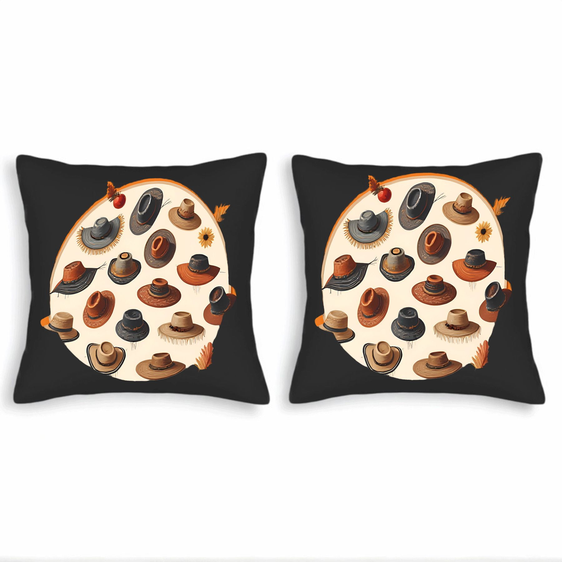 Set of 2 Square Throw Pillow Covers 18x18in - Vibrant Hat Pattern ...