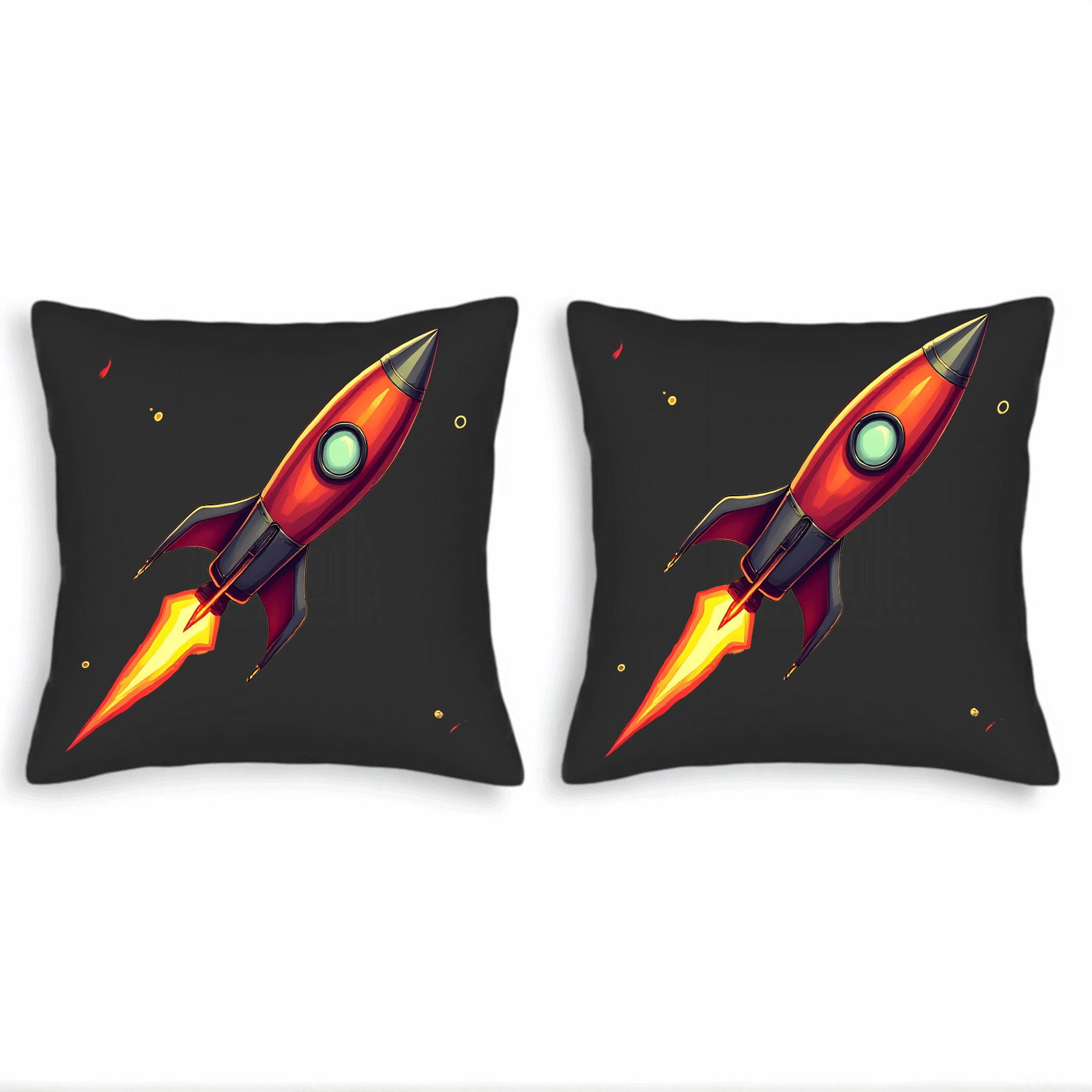 Set of 2 Square Throw Pillow Covers 18x18in - Vibrant Rocket Design on ...