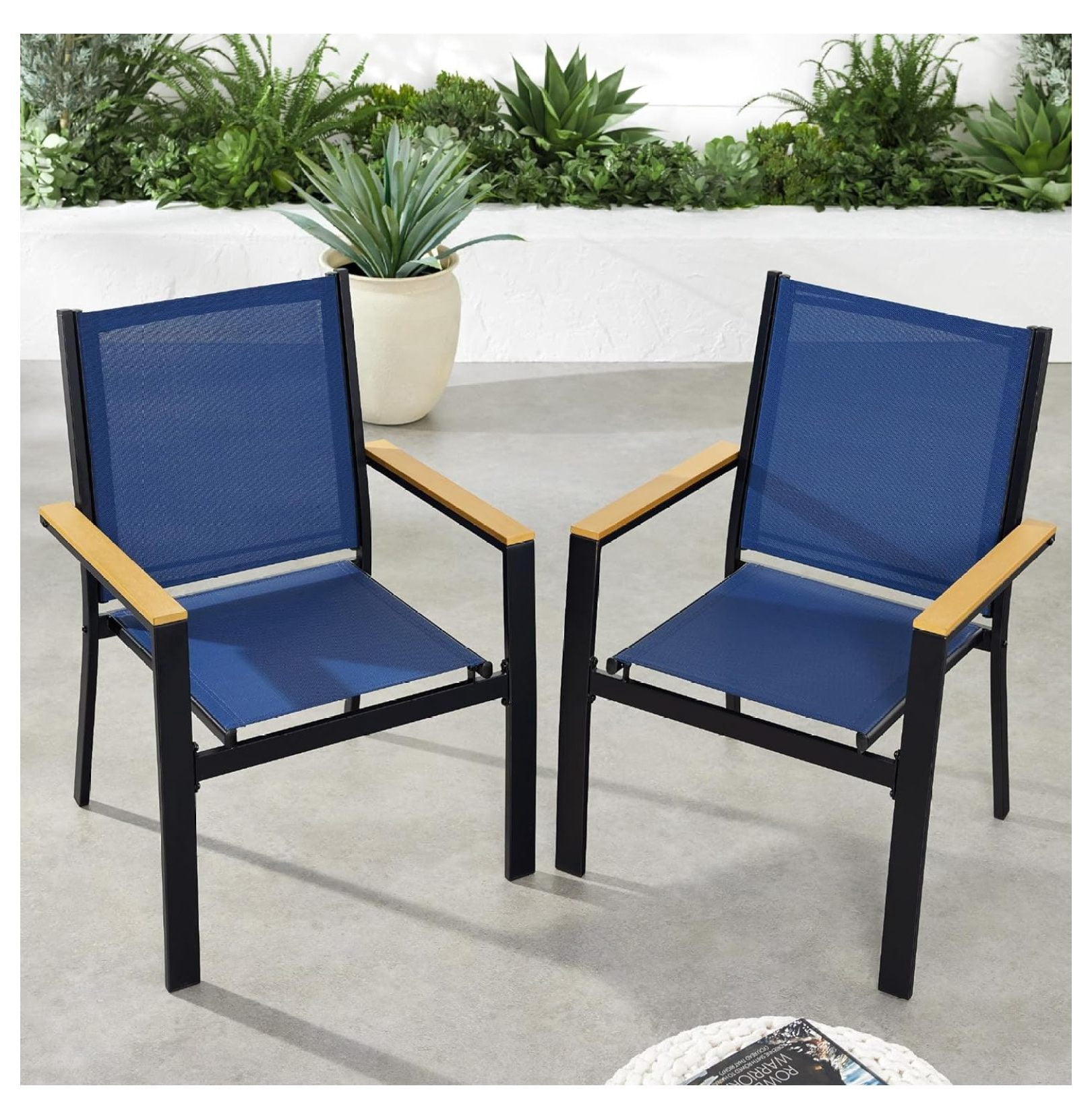Set of 2 Stackable Outdoor Textilene Chairs, All-Weather Conversation ...