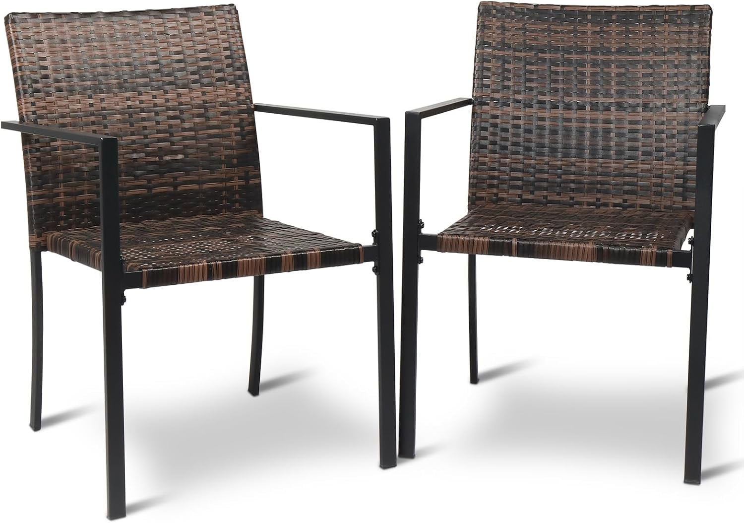 Set of 2 Stackable Outdoor Wicker Patio Dining Chairs, All-Weather ...