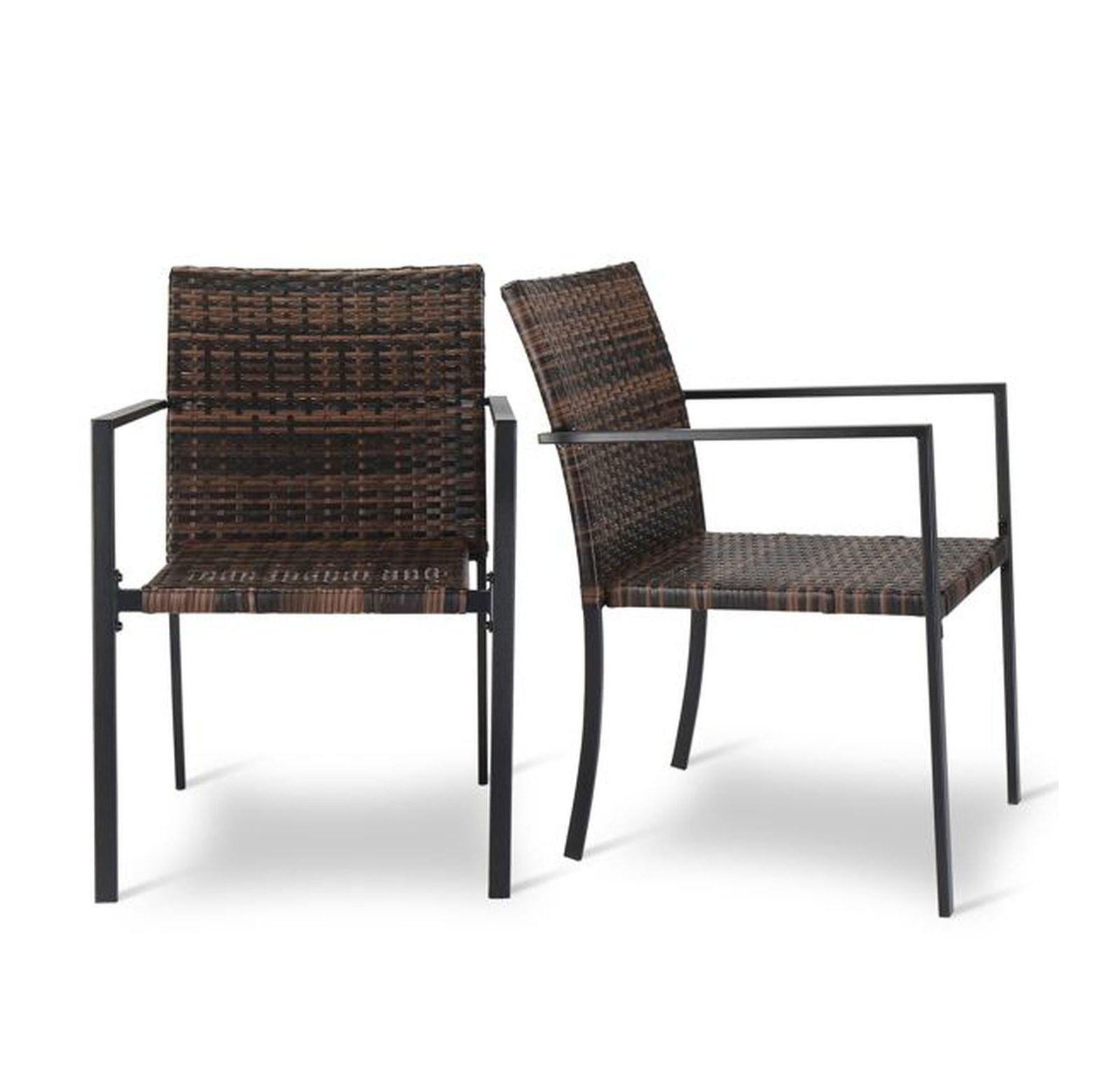 Set of 2 Stackable Outdoor Wicker Patio Dining Chairs, All-Weather ...