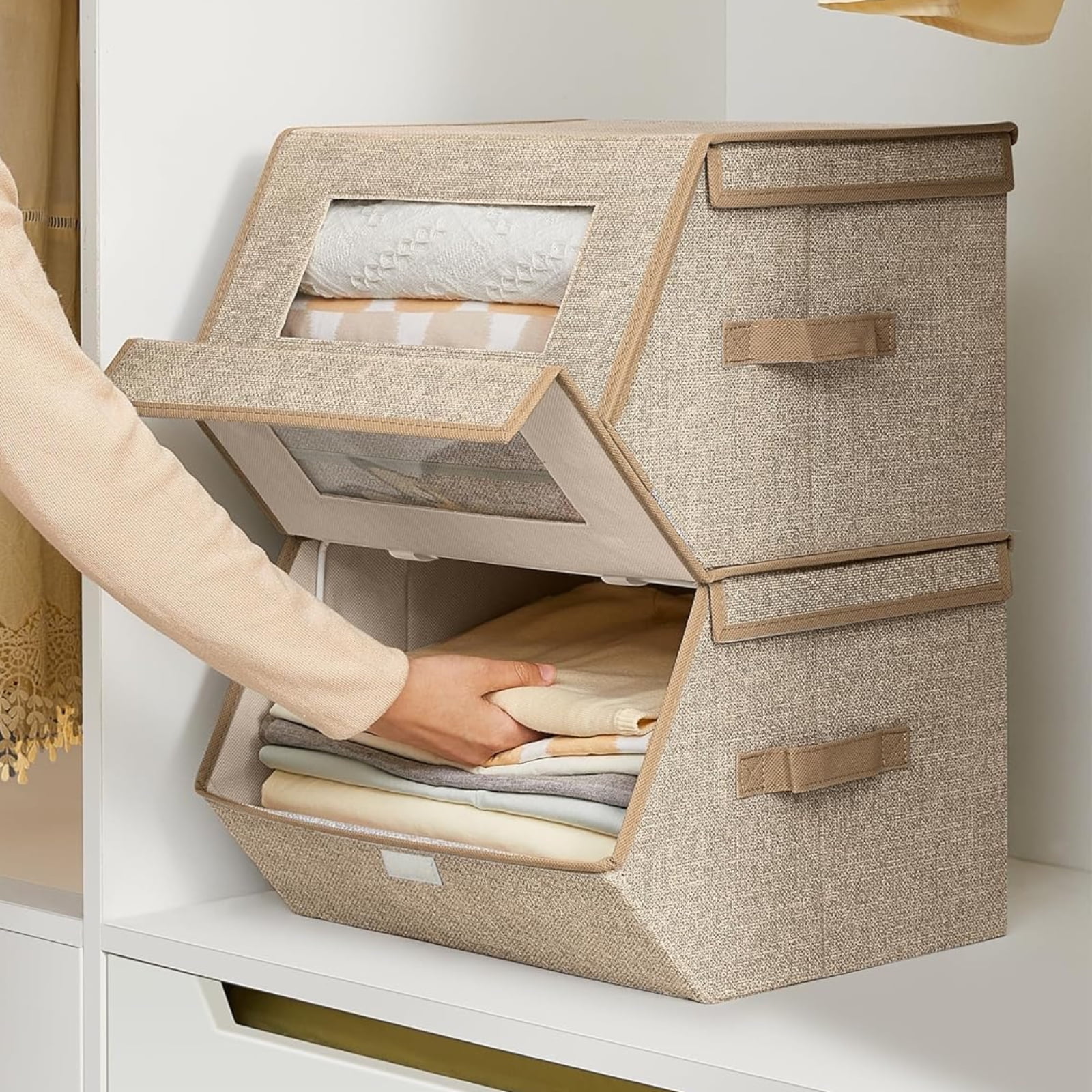 Generic Set of 2 Stackable Fabric Storage Bins with Lids and Windows ...