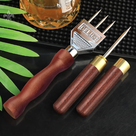 Set of 2 Stainless Steel Ice Picks with Wooden Handle, 3-Pronged Ice ...