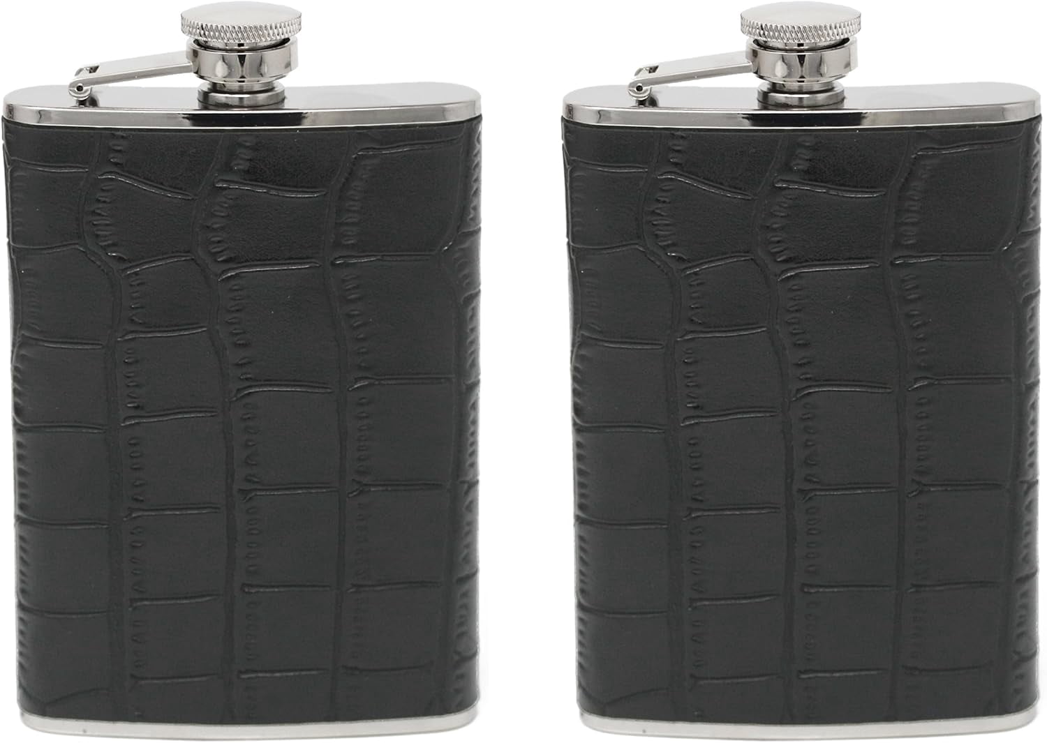 Set of 2 Stainless Steel Pocket Hip Flasks Wrapped in Faux Leather ...