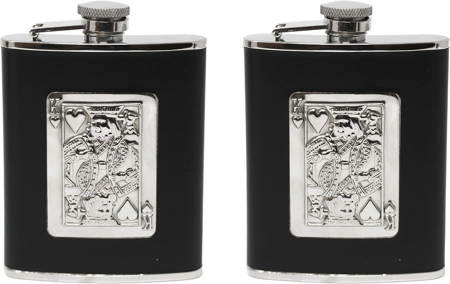 Set of 2 Stainless Steel Pocket Hip Flasks Wrapped in Faux Leather ...
