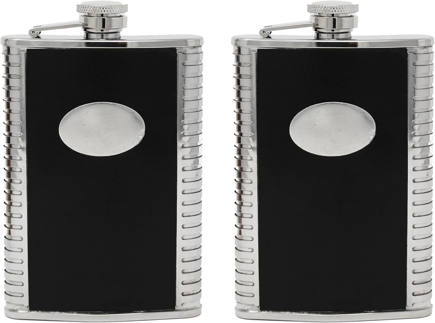 Set of 2 Stainless Steel Pocket Hip Flasks Wrapped in Faux Leather ...