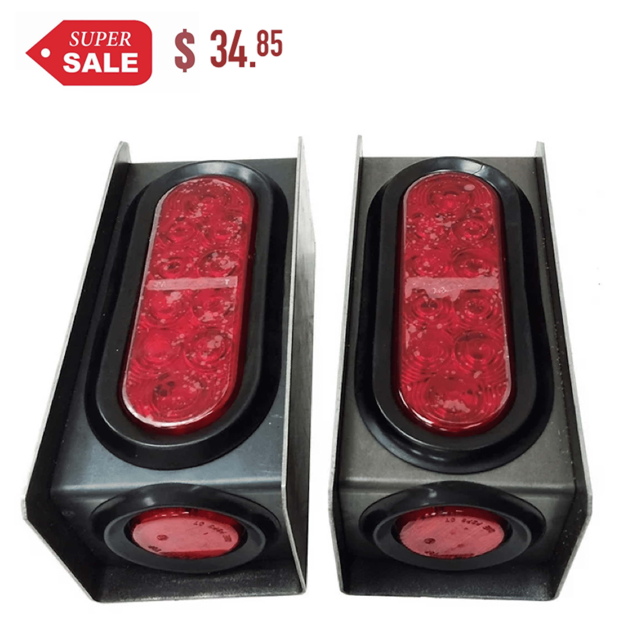 Set of 2 Steel Trailer Light Boxes w/6" LED Oval Tail Lights & 2" LED ...