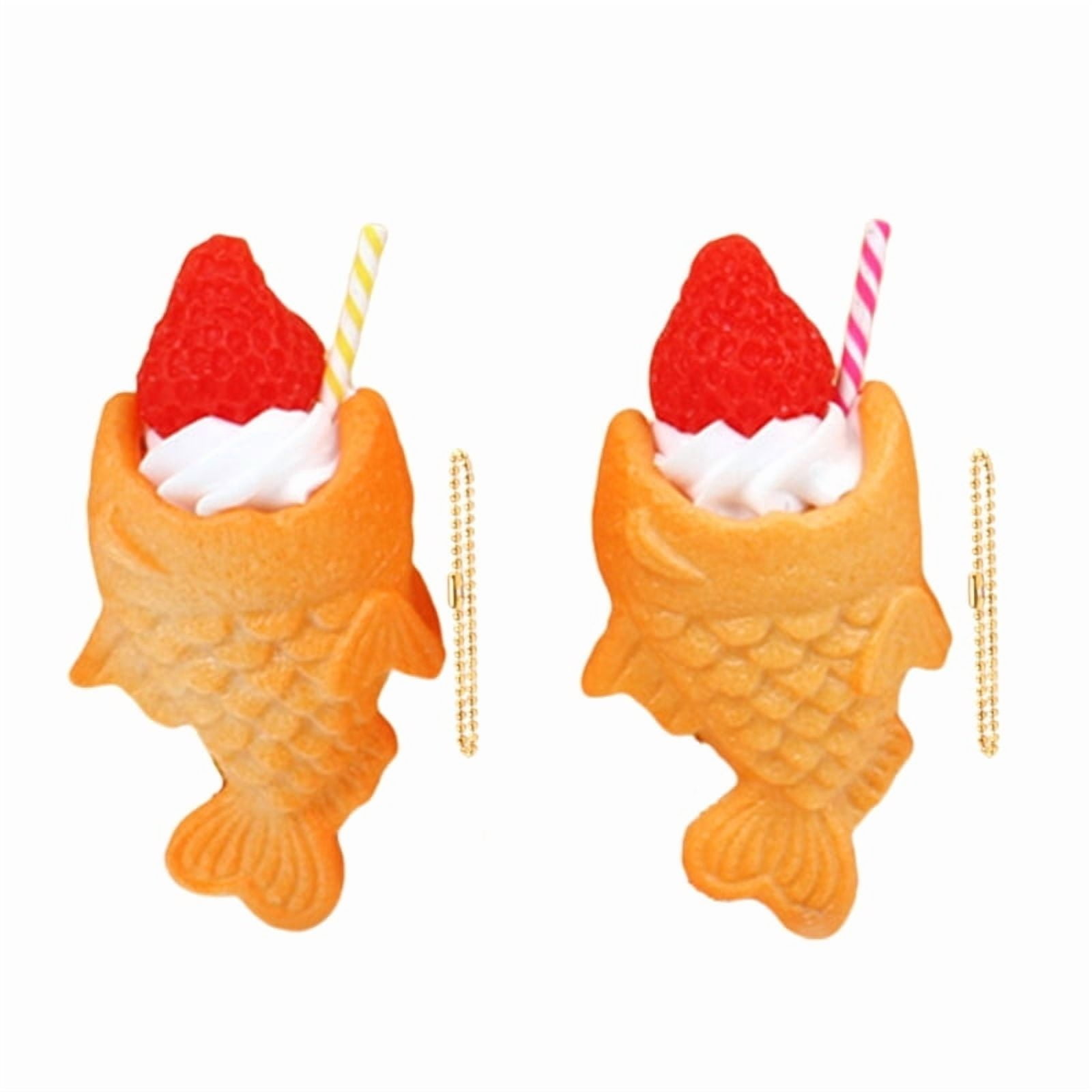 Set of 2 Stylish Faux Food Taiyaki Keyrings Sturdy PVC Fashion ...
