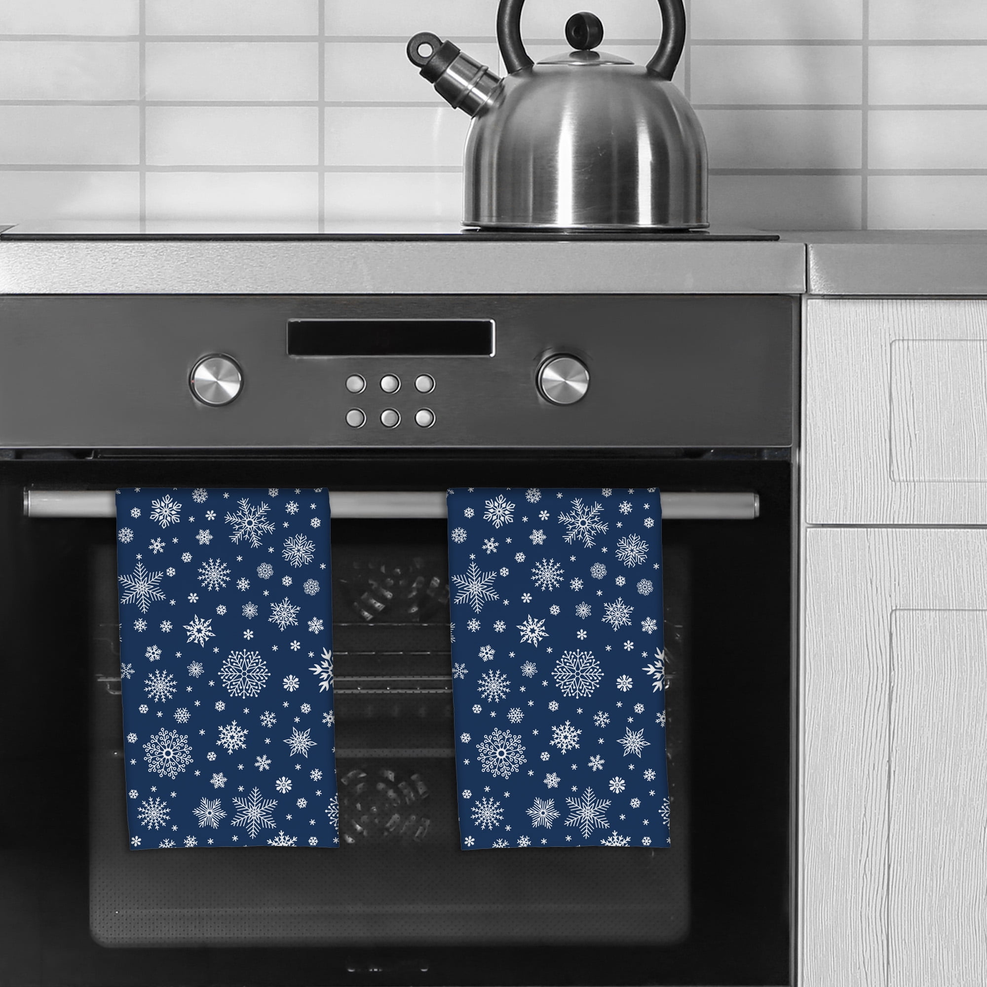 Set of 2 Super Absorbent Snowflakes On Navy Microfiber Kitchen Towels by Ashton - Walmart.com