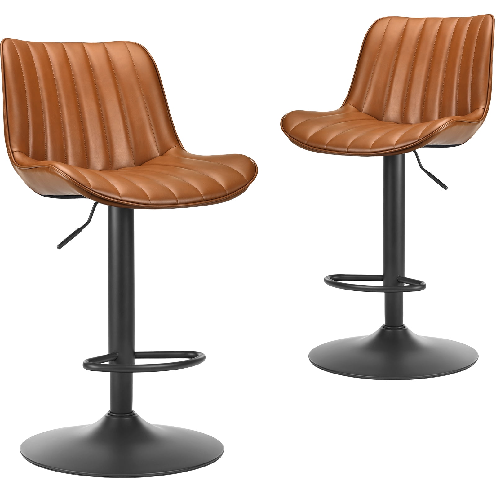 Set of 2 Swivel Adjustable Bar Stools, Bar Height with Back Support, PU ...