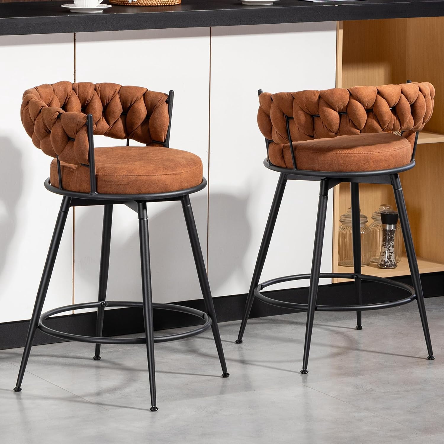 Set of 2 Swivel Bar Stools - 24" Counter Height with Woven Backs | 360 ...