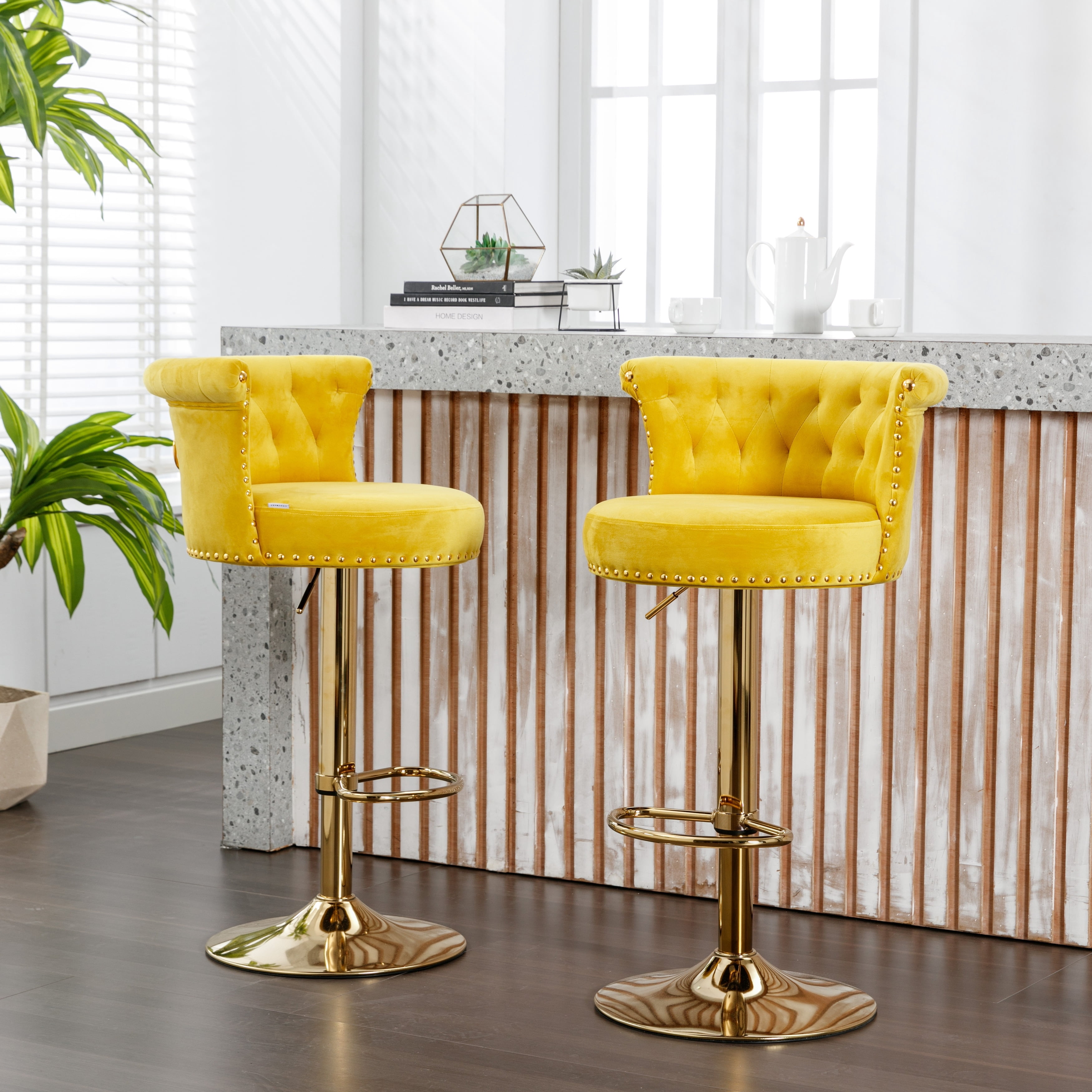 Set of 2 Swivel Bar Stools,Adjustable Height Yellow - Walmart.com