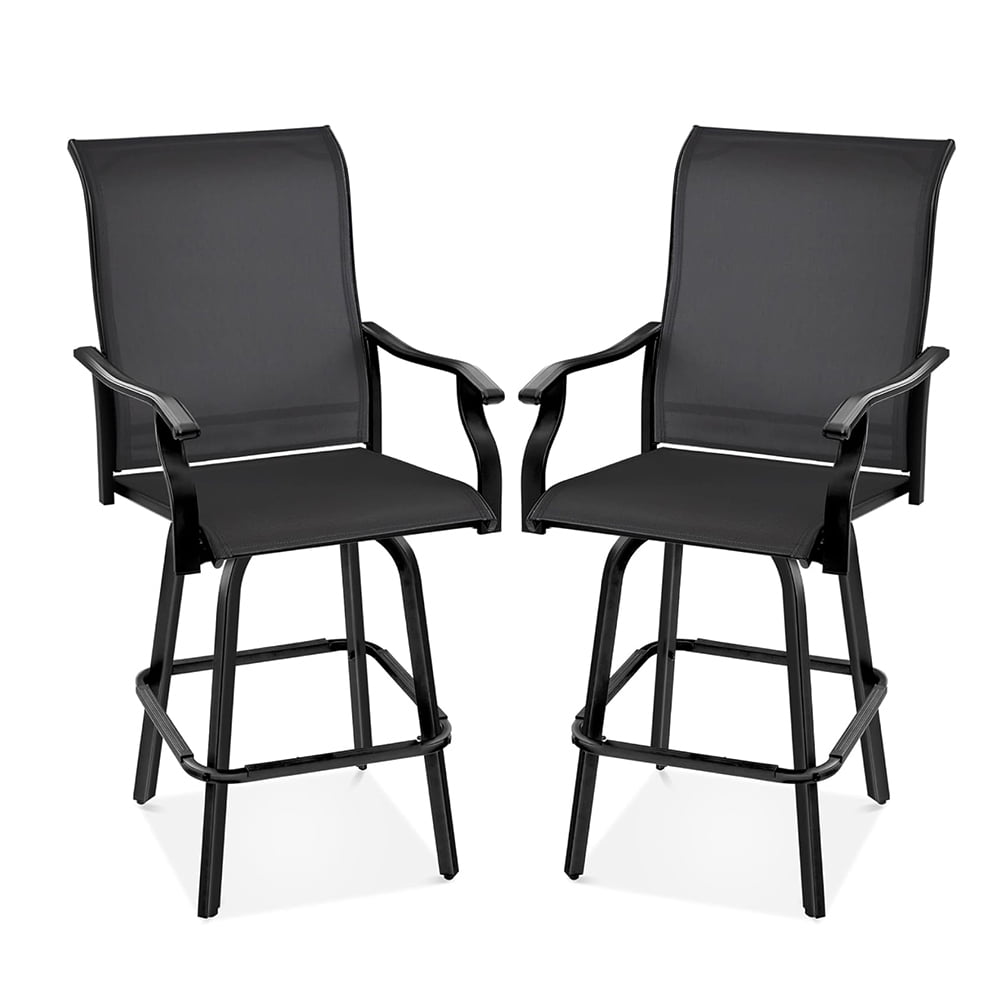 Set of 2 Swivel Barstools, Bar Height Outdoor Chairs, 360 Rotating ...