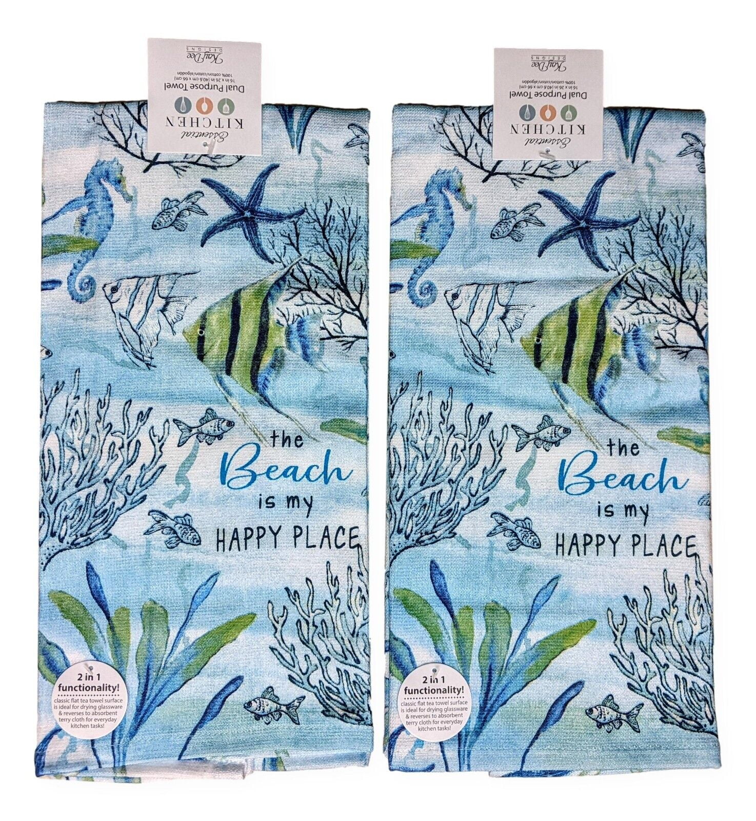 Kurt S. Adler Set of 2 Coastal Beach Terry Kitchen Towels, 100% Cotton ...