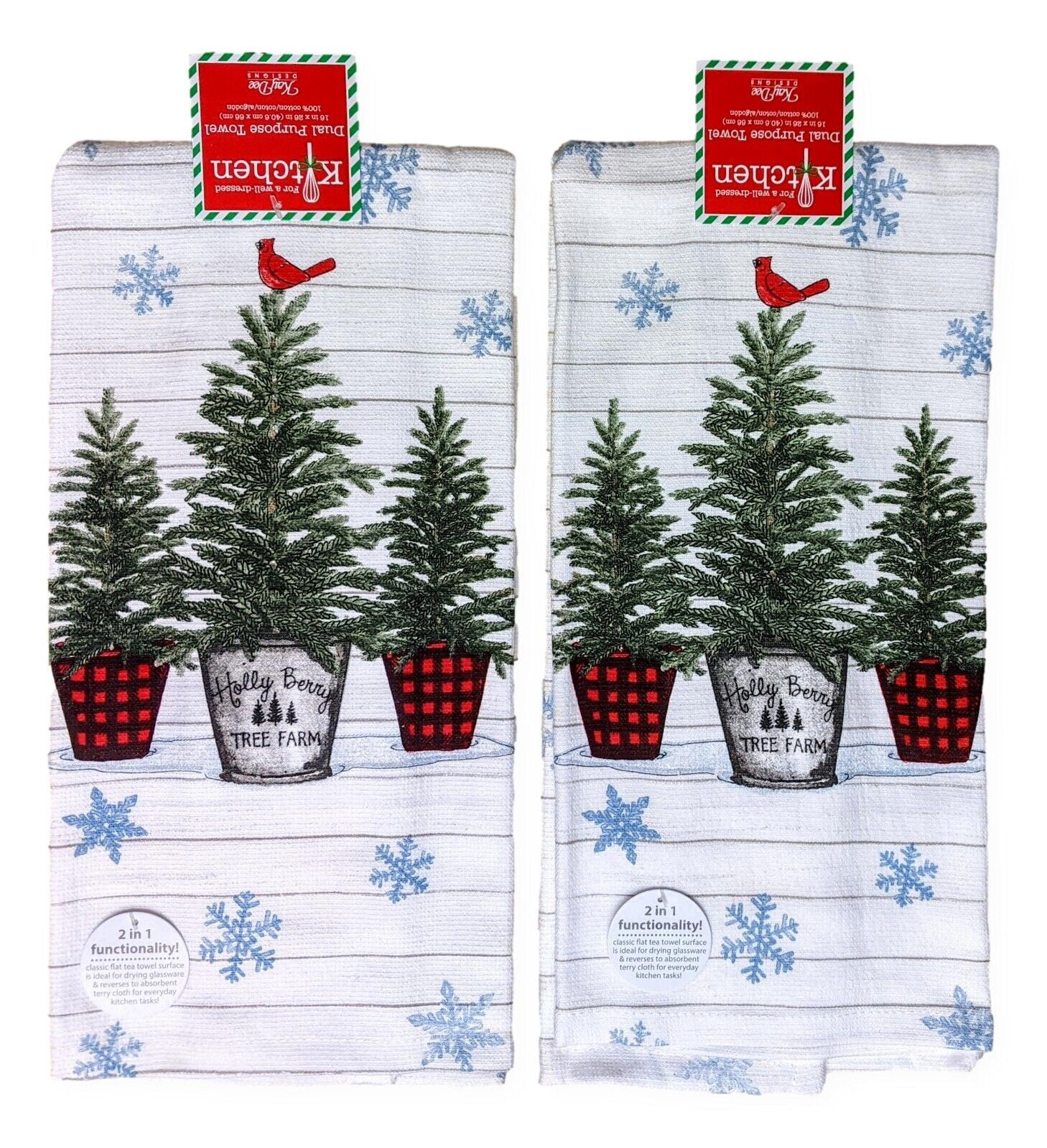 Set of 2 TREE FARM Potted Christmas Trees Kitchen Towels by Kay Dee ...