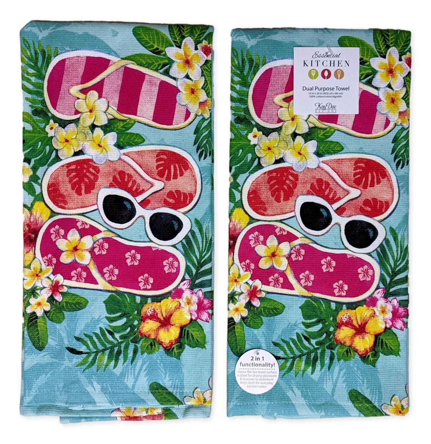 Set of 2 TROPICAL VIBES Flip Flops Terry Kitchen Towels by Kay Dee ...