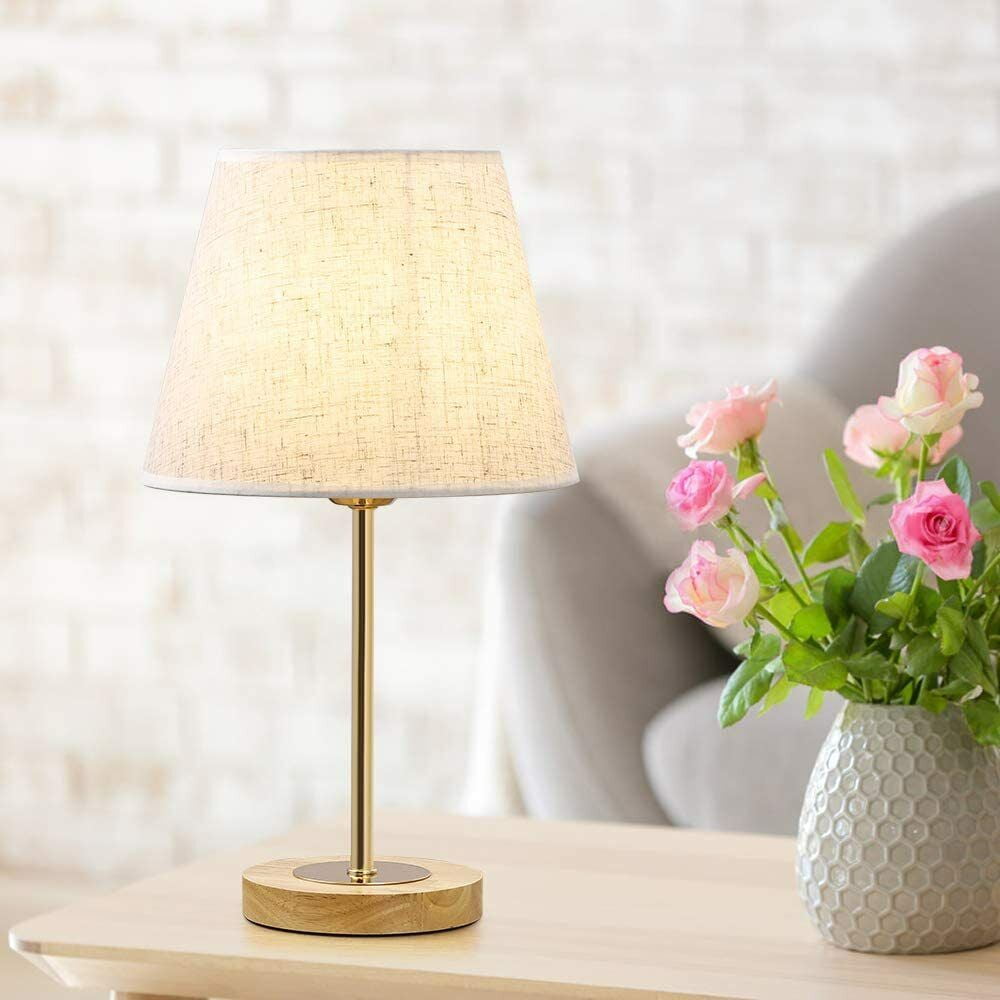 Set of 2 Table Lamp for Bedroom, Desk Lamp with Linen Shade Wood ...
