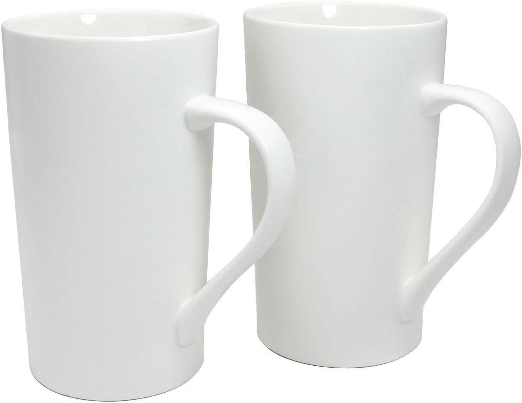 Set of 2 Tall 20oz White Ceramic Mugs - Large Coffee or Tea Cups with ...