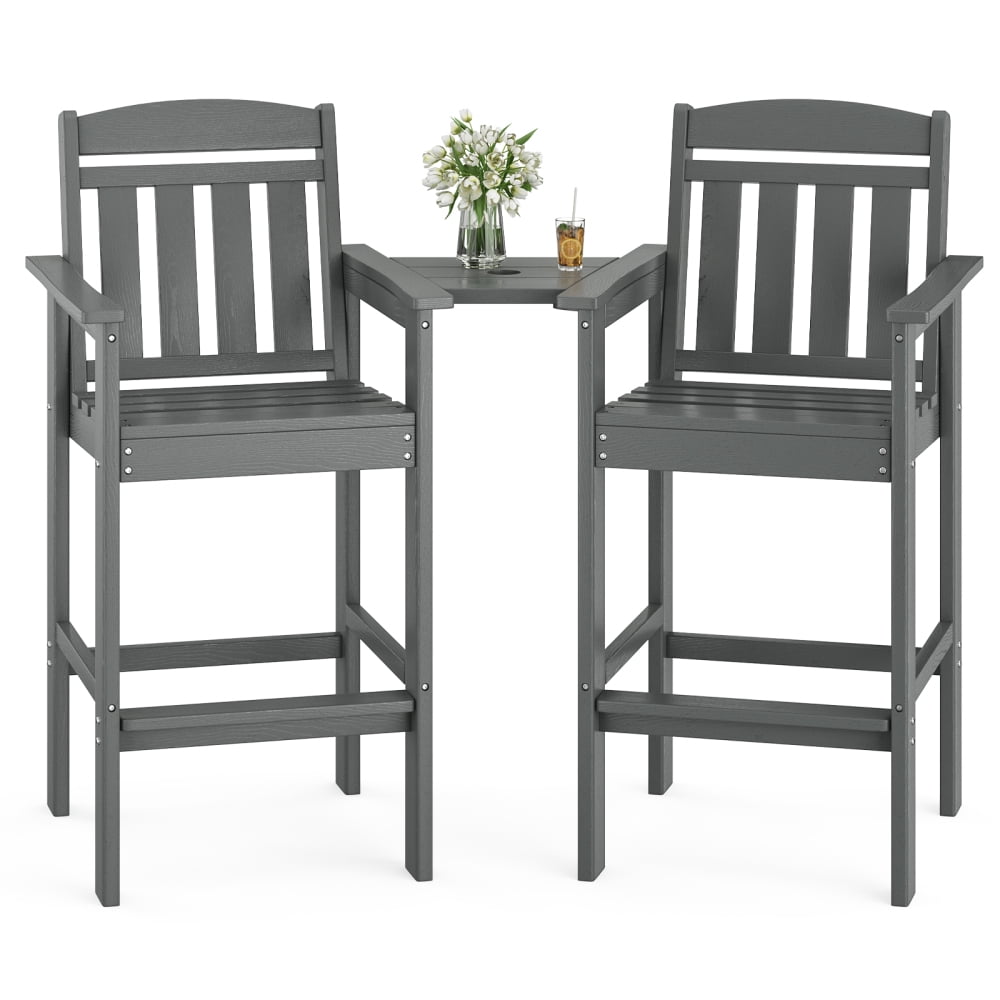 Set of 2 Tall Adirondack Bar Stools - HDPE All-Weather Bar Height ...