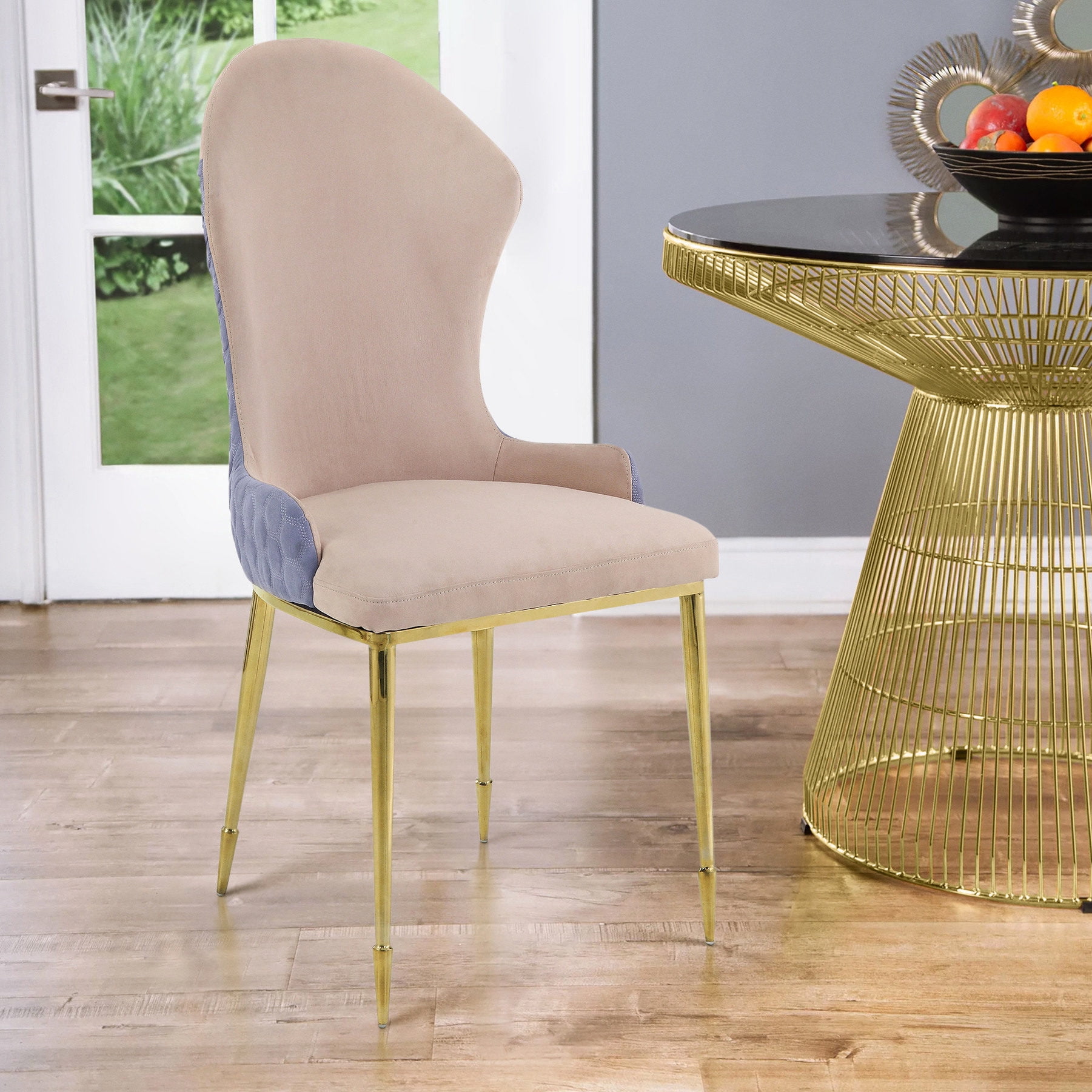Set of 2 Tan and Gold Sloped Arm Chairs for Dining - Comfortable Low ...