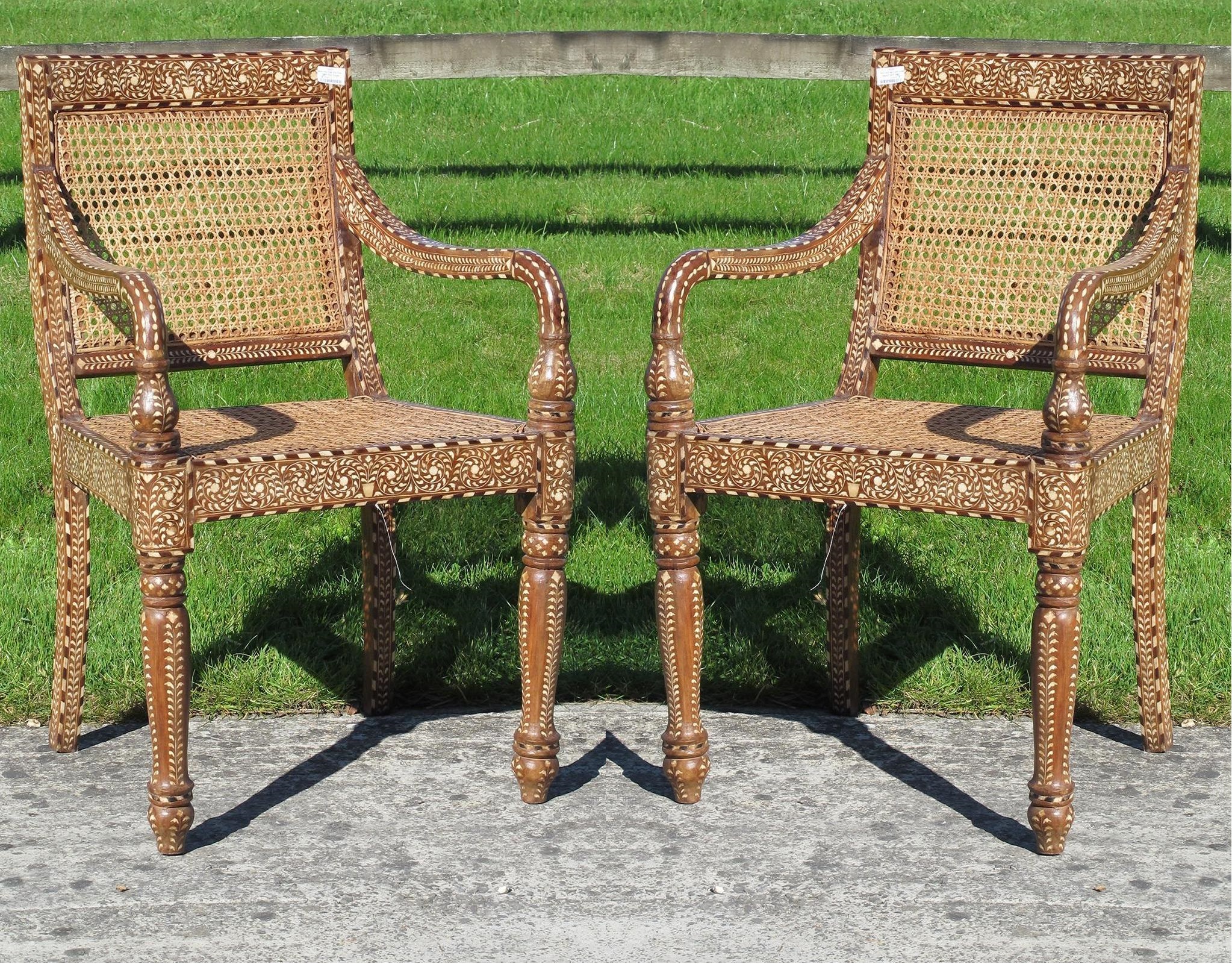 Set of 2 Teakwood Bone Inlaid Chair with Arms, Bone inlaid chair ...