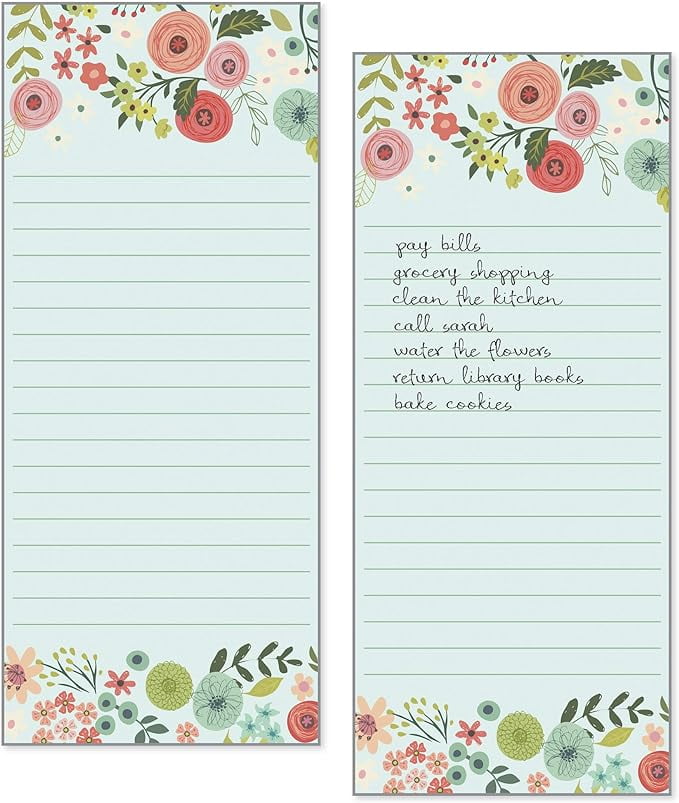 Set of 2- Teal/Coral Flowers List Pad, Notepad, Shopping List with ...