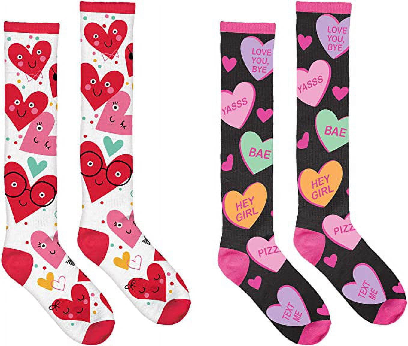 Set of 2 Themed Valentine's Day Knee High Socks - One size fits all (14 ...