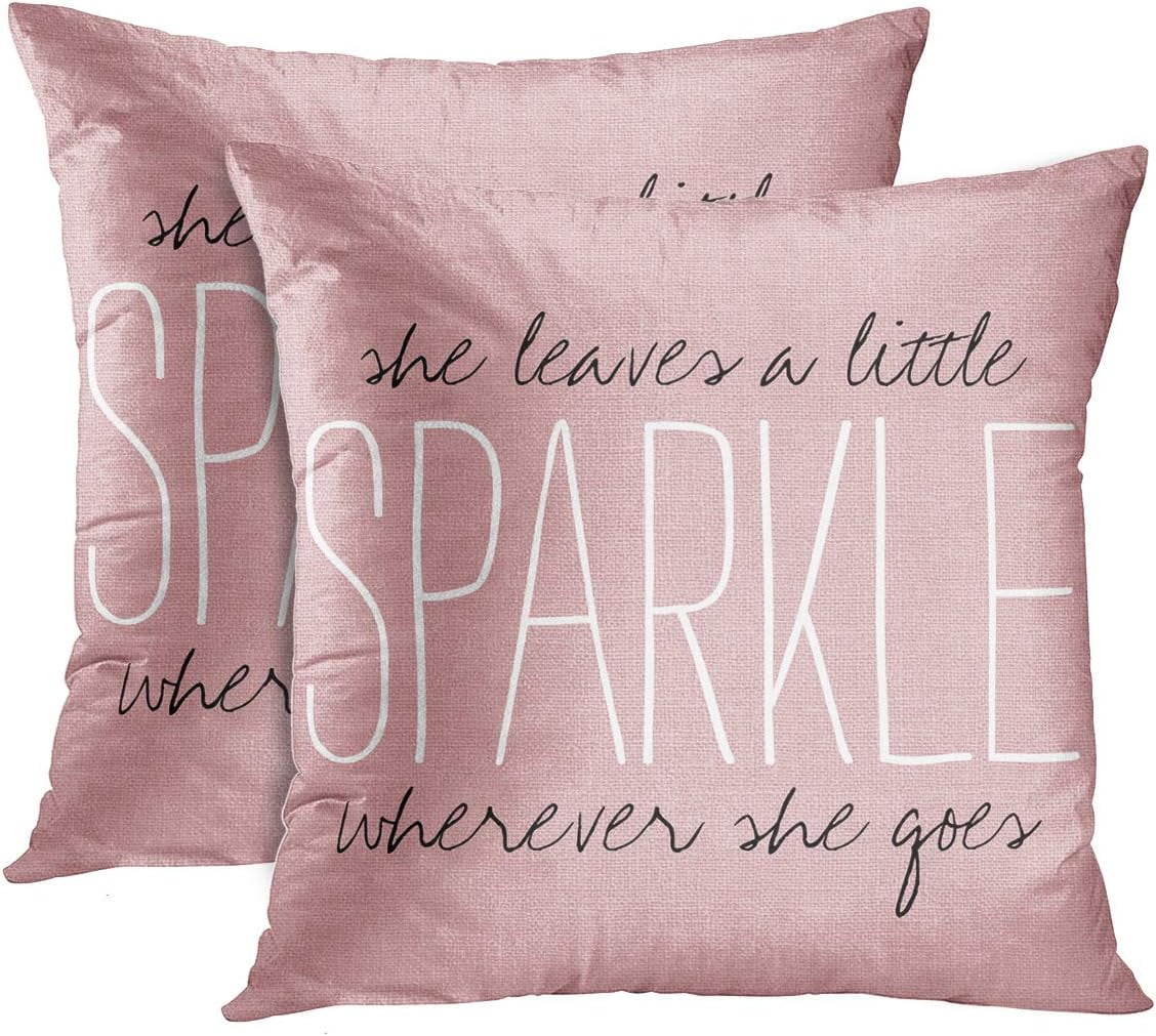 Set of 2 Throw Pillow Cover Cute Burlap Pink Sparkle Monogram ...