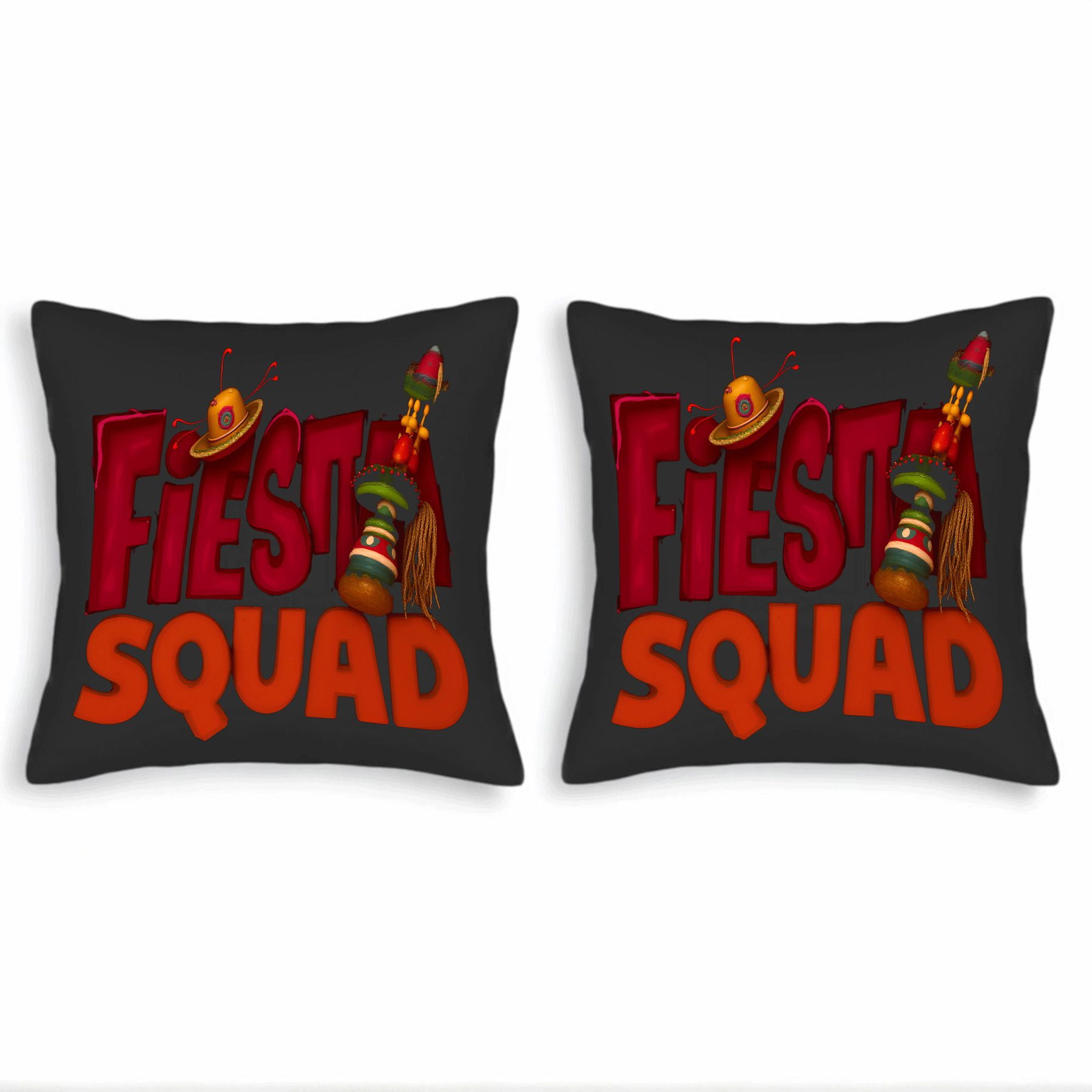 Set of 2 Throw Pillow Covers 18x18in - Bold " SQUAD " Design with ...