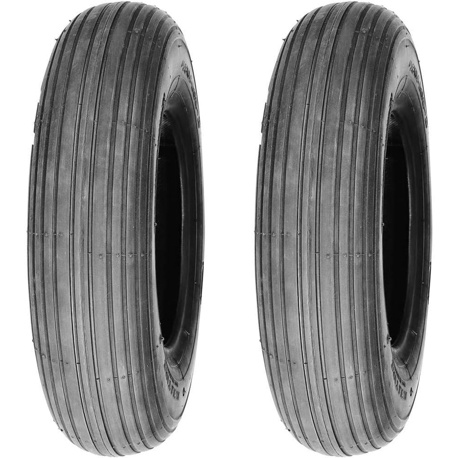 Set of 2 Tires, 4.80/4.00-8 Rib Tread Tubeless 4 Ply Rating Wheelbarrow ...