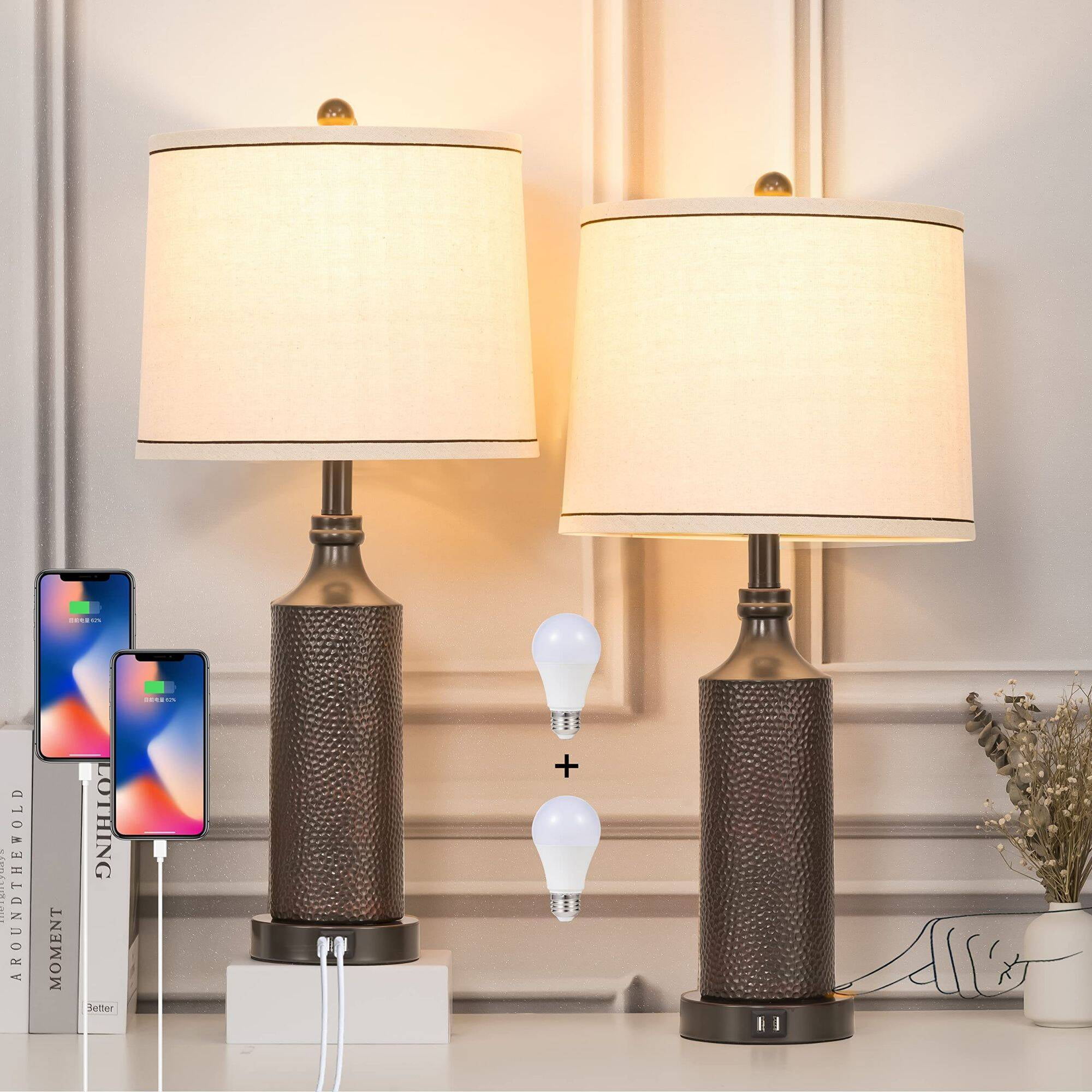 Set of 2 Touch Control Table Lamp with 2 USB Ports,Dimmable - Walmart.com