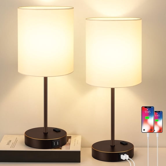 Set of 2 Touch Control Table Lamps with USB & AC Outlet, 3-Way Dimmable ...