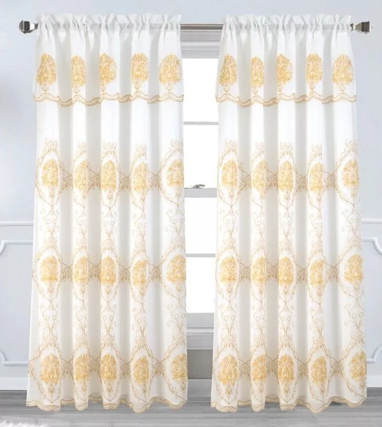 Set of 2 Toulin Embroidered Curtains with Attached Valance and Backing ...
