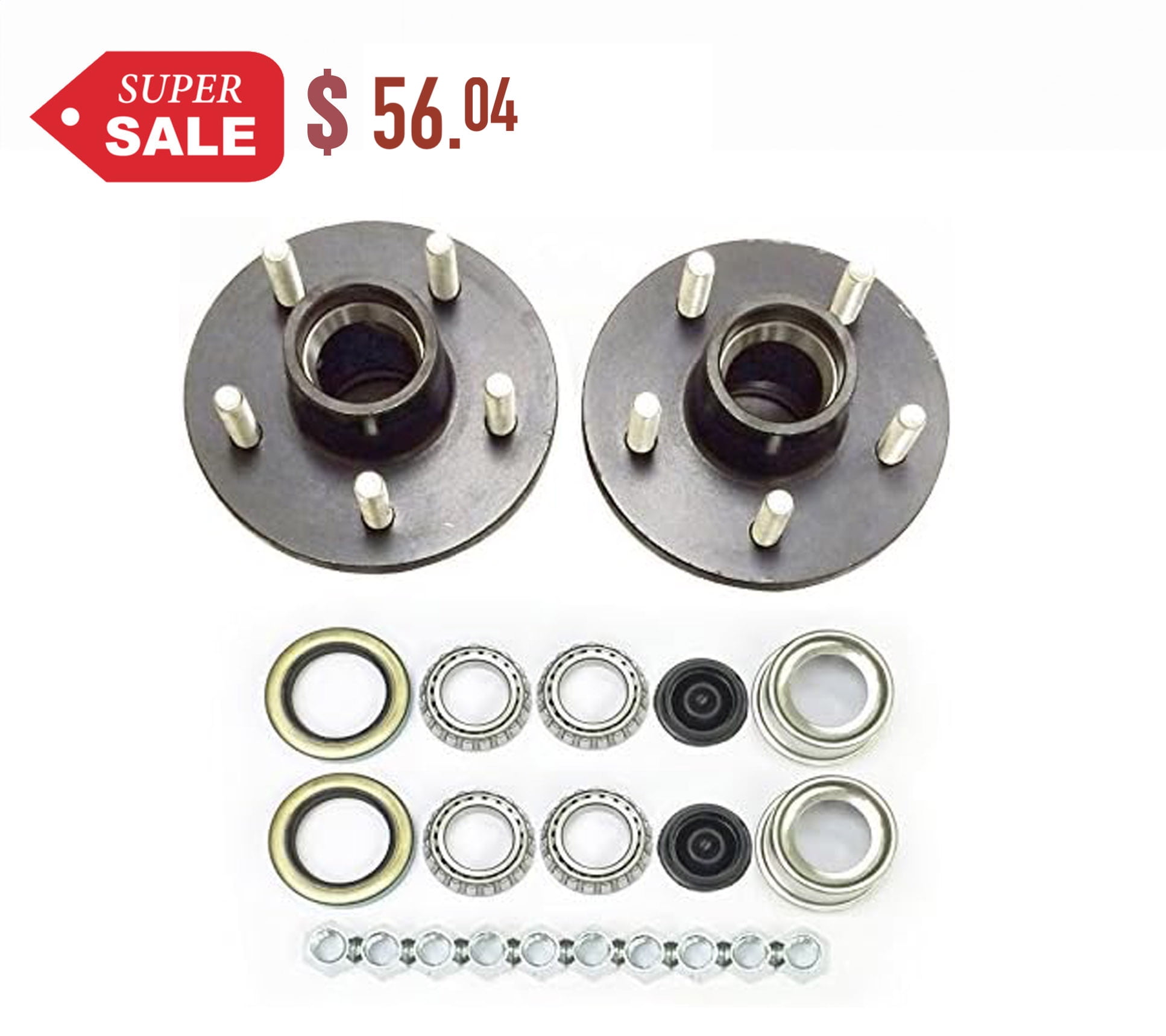 Set of 2 Trailer Idler Hub Kits 5 on 4.5 for 2000 lbs Axle 1-1/16 ...