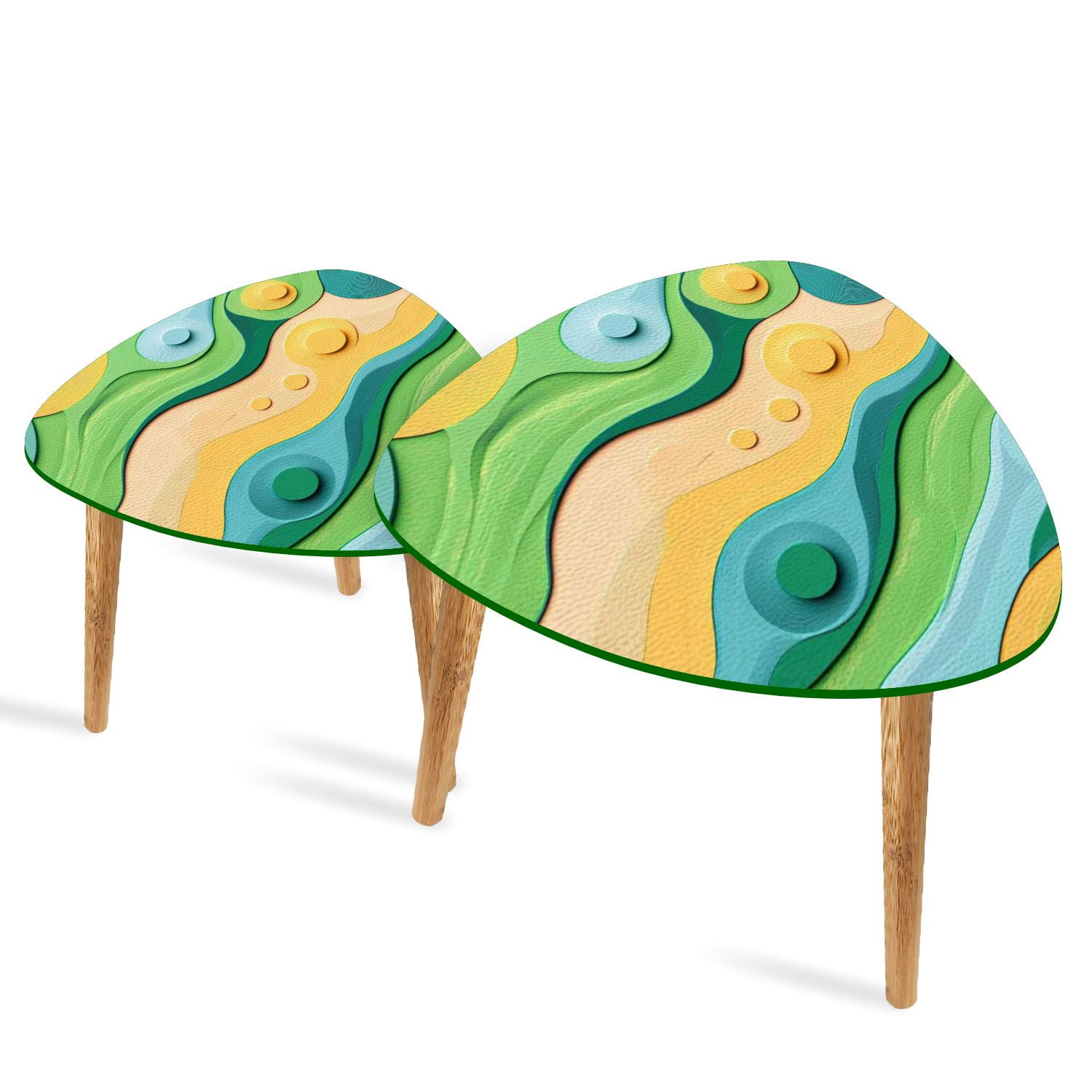 Set of 2 Triangle End Table 3D Mid Century Modern Vintage Abstract Set ...