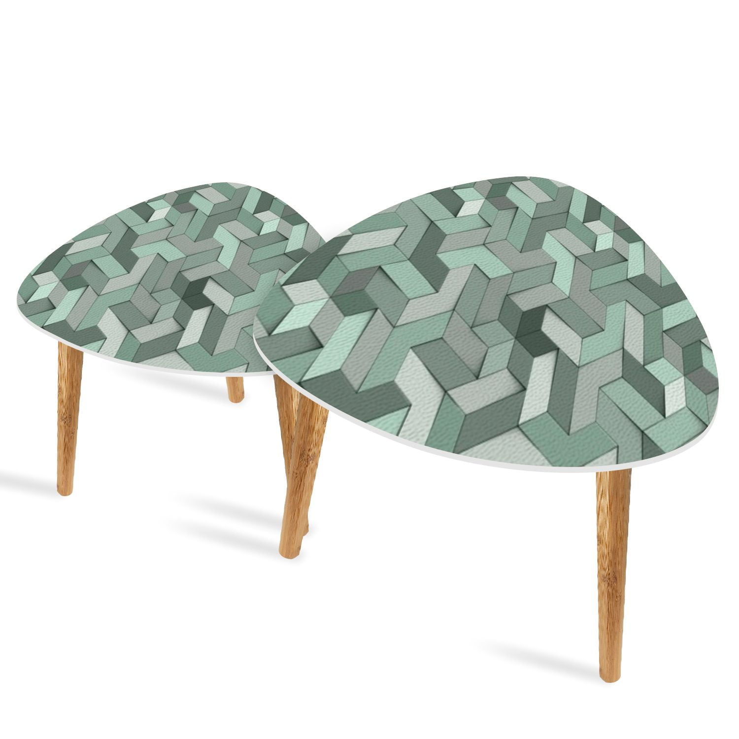 Set of 2 Triangle End Table 3d origami mosaic colored particles green ...
