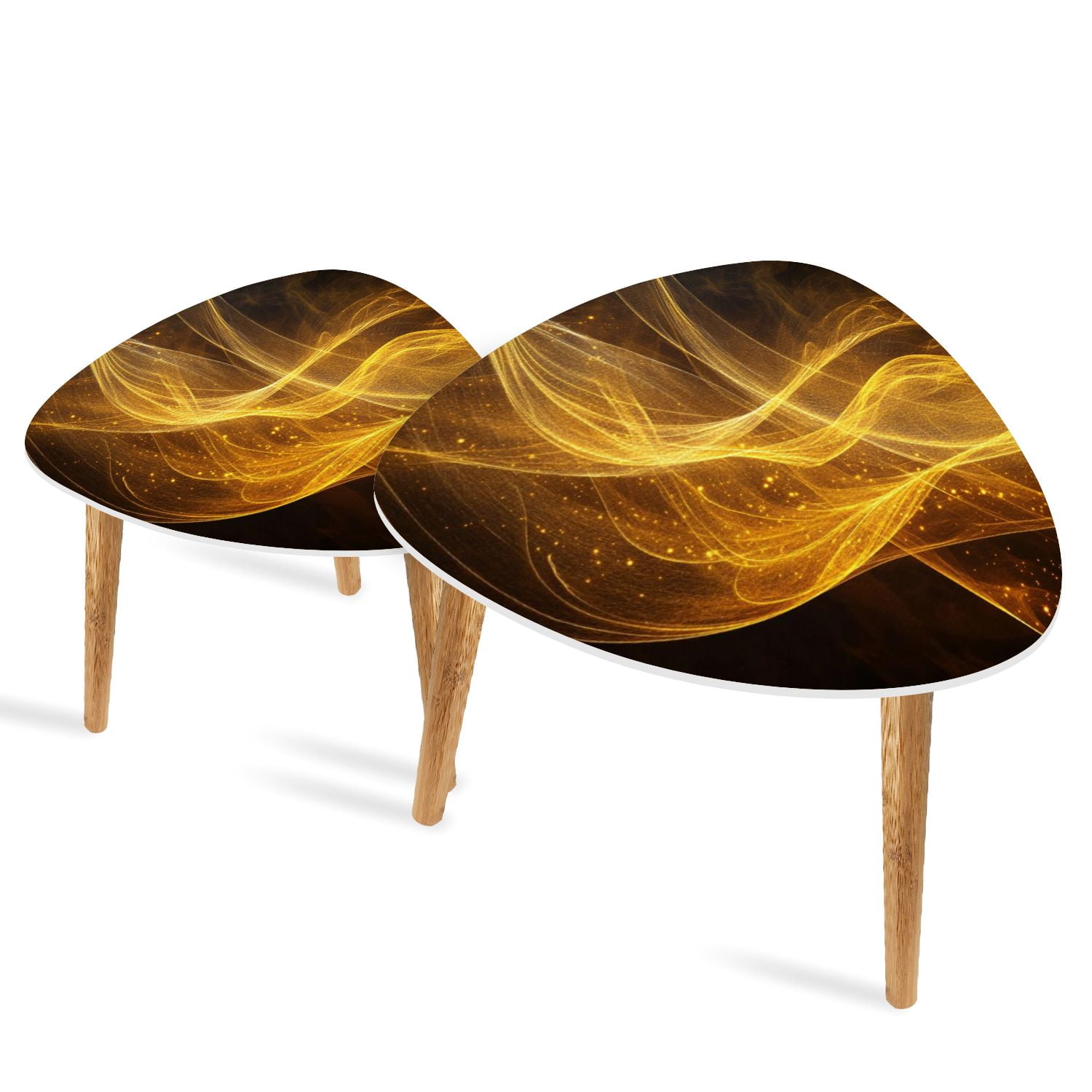 Set of 2 Triangle End Table Abstract Feather Gold Lines Background ...